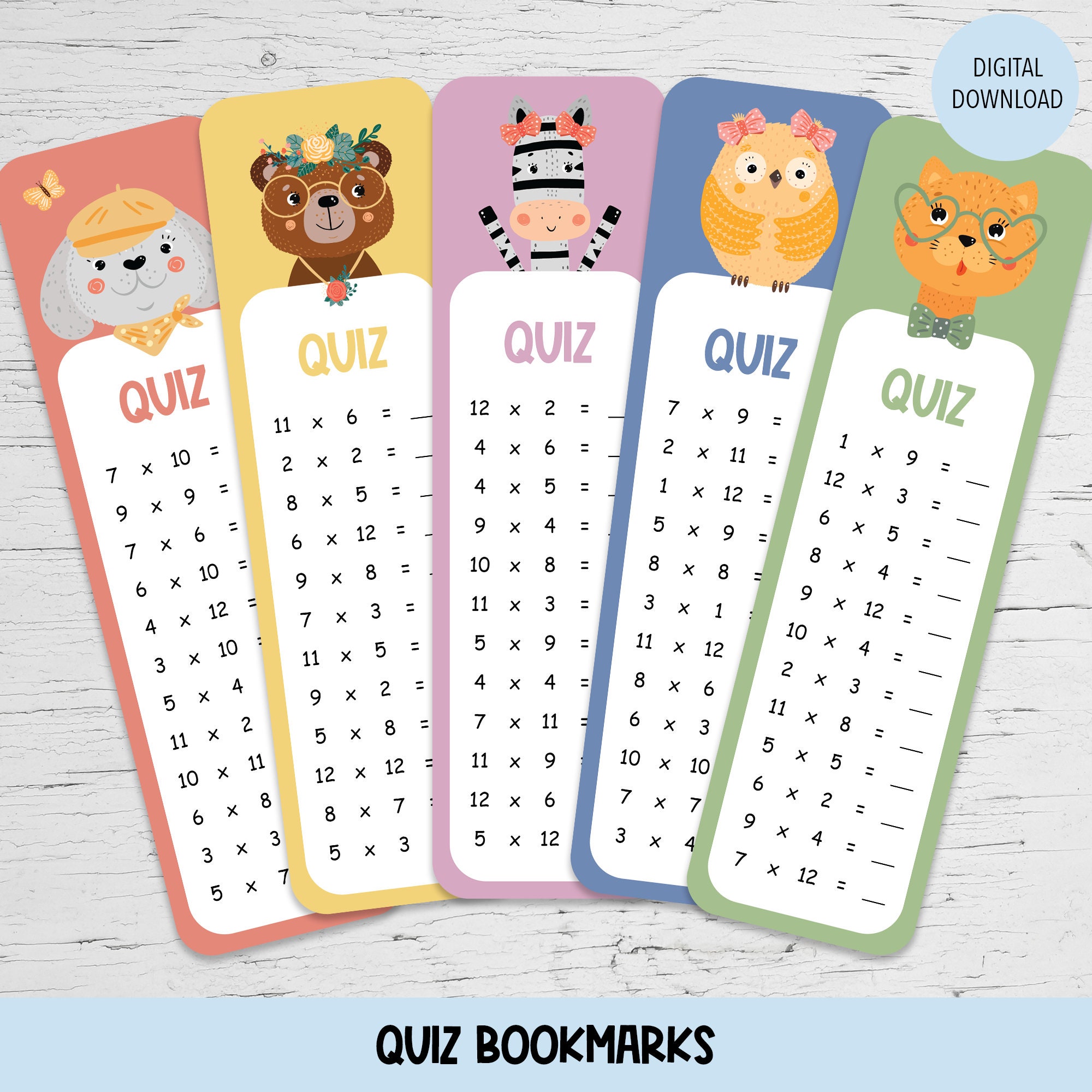 Printable Times Table Bookmarks: Multiplication Chart, Fun Animal ...
