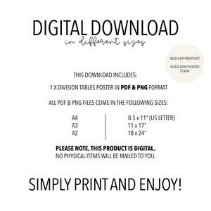 Printable Division Chart for Division Tables 1 to 12 | Division Poster ...