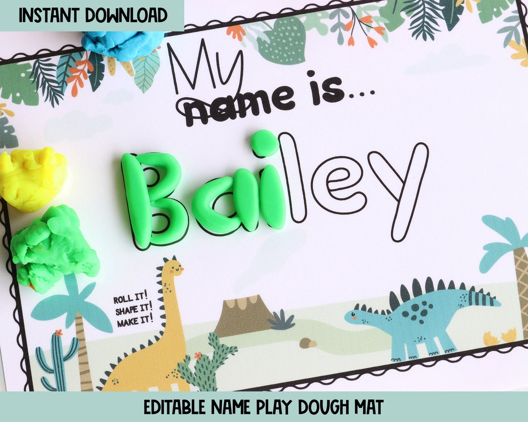 Play Dough Name Mat | Custom Name Play Doh Mat | Printable Dinosaur ...