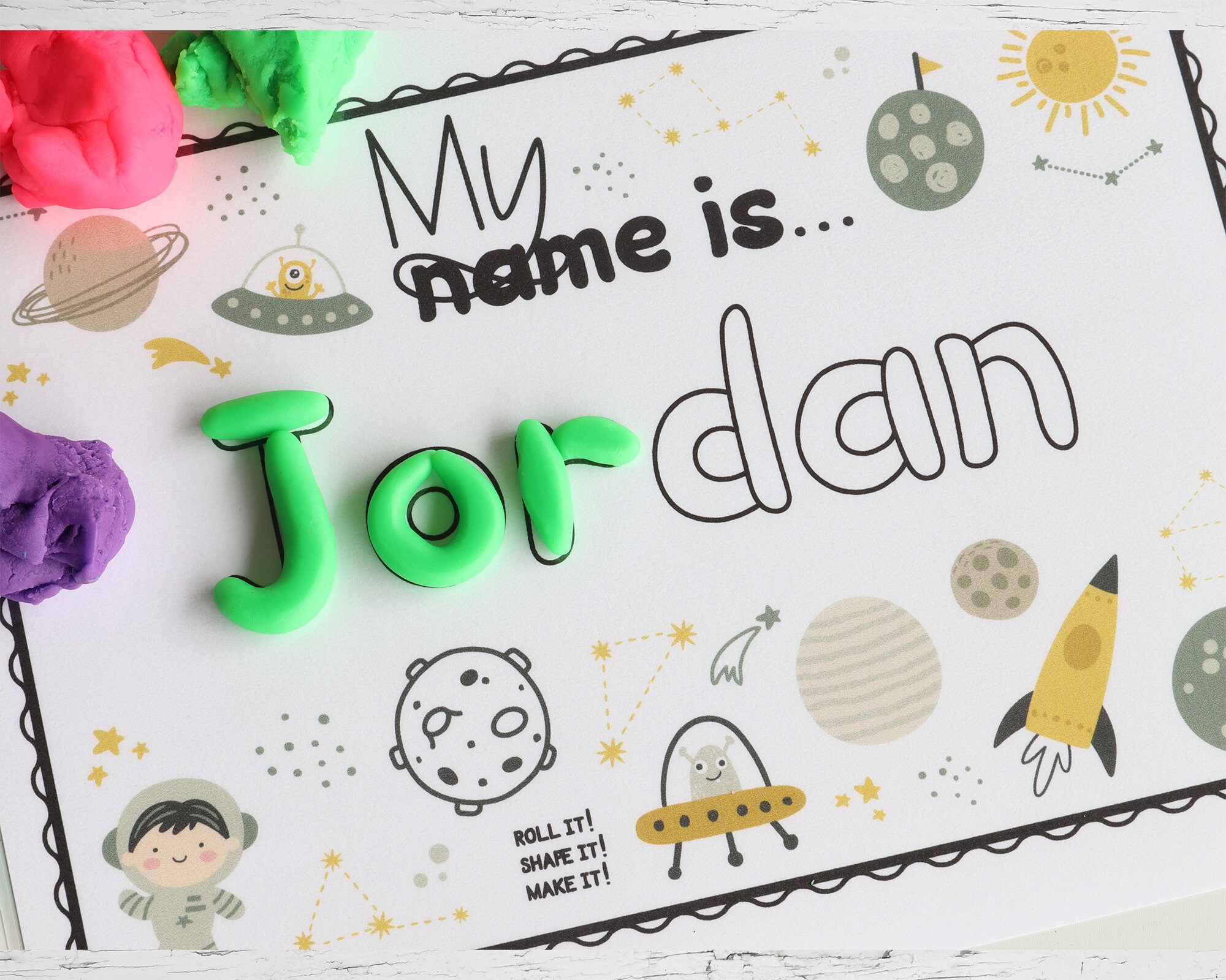 Play Dough Name Mat Custom Name Play Doh Mat Printable Outer Space Play ...