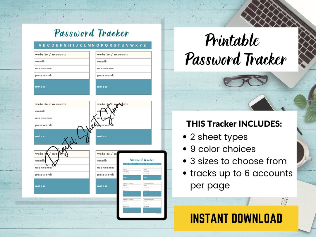 Printable Minimalist Password Tracker Log Sheet Book to Organize Manage ...