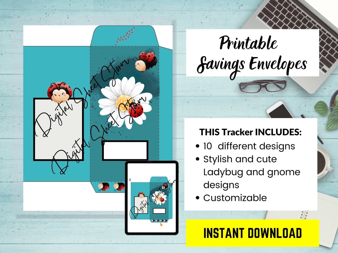 Lucky Ladybug Themed Printable Savings Cash Envelopes Tracker 10 ...