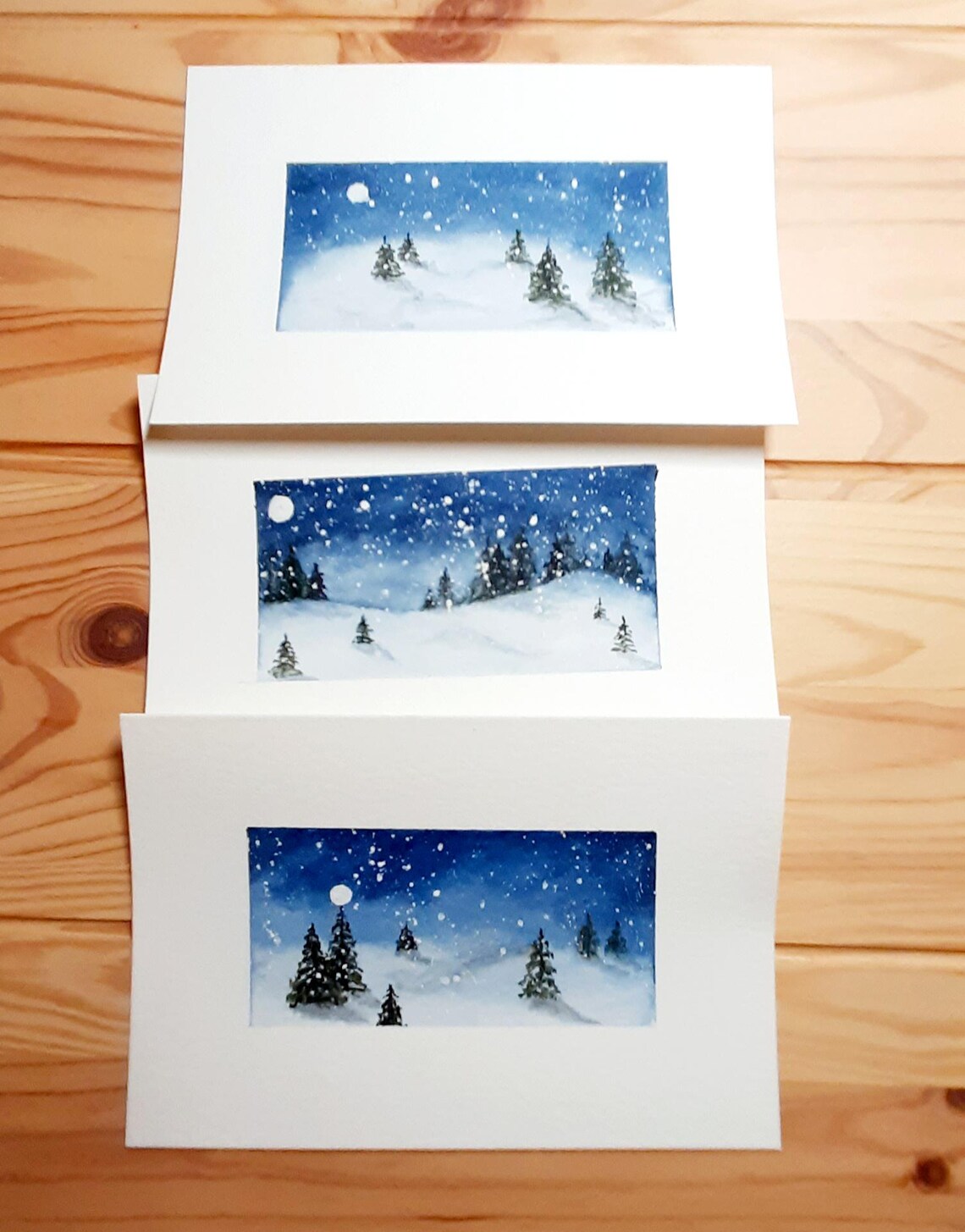 3 Hand Painted Original Watercolor Christmas Cards, Three Greeting ...