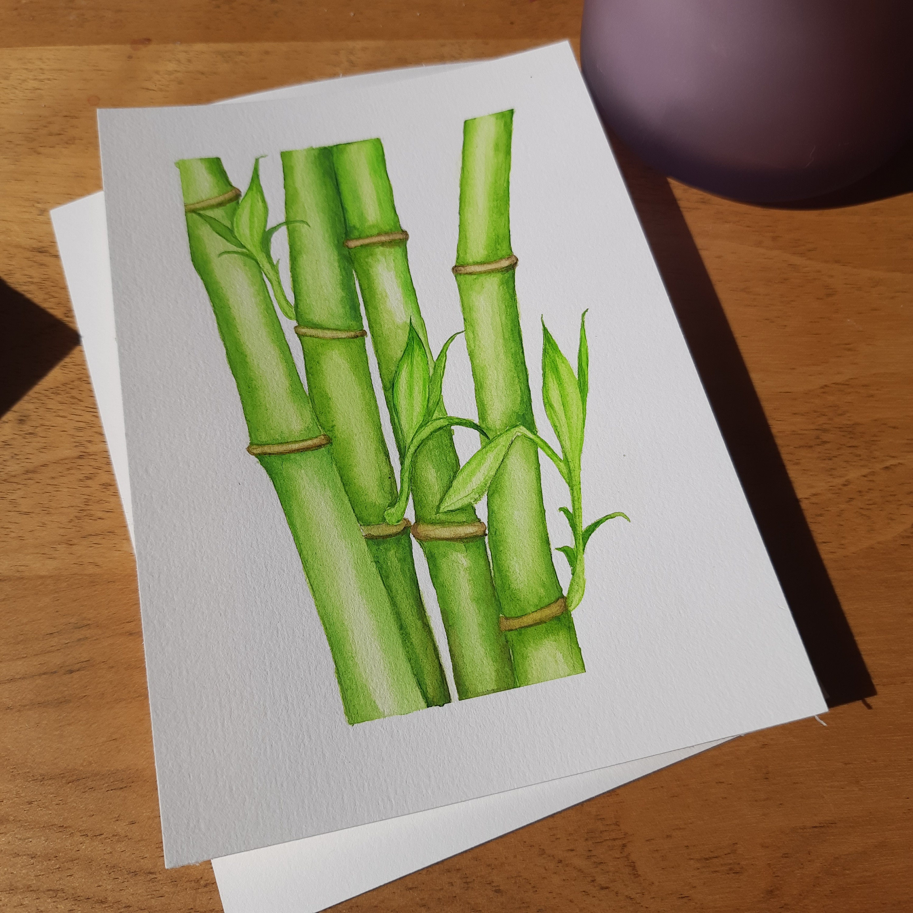 Unique Original Watercolor Painting Bamboo Plant, Green Plant Art ...