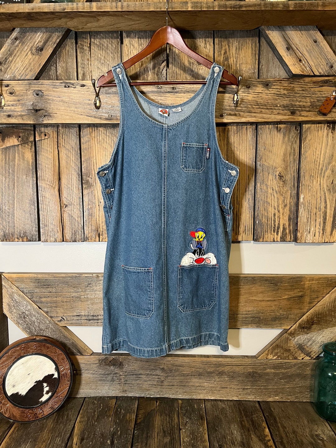 Xl-vintage Looney Tunes Tweety and Sylvester Denim Overall Dress - Etsy