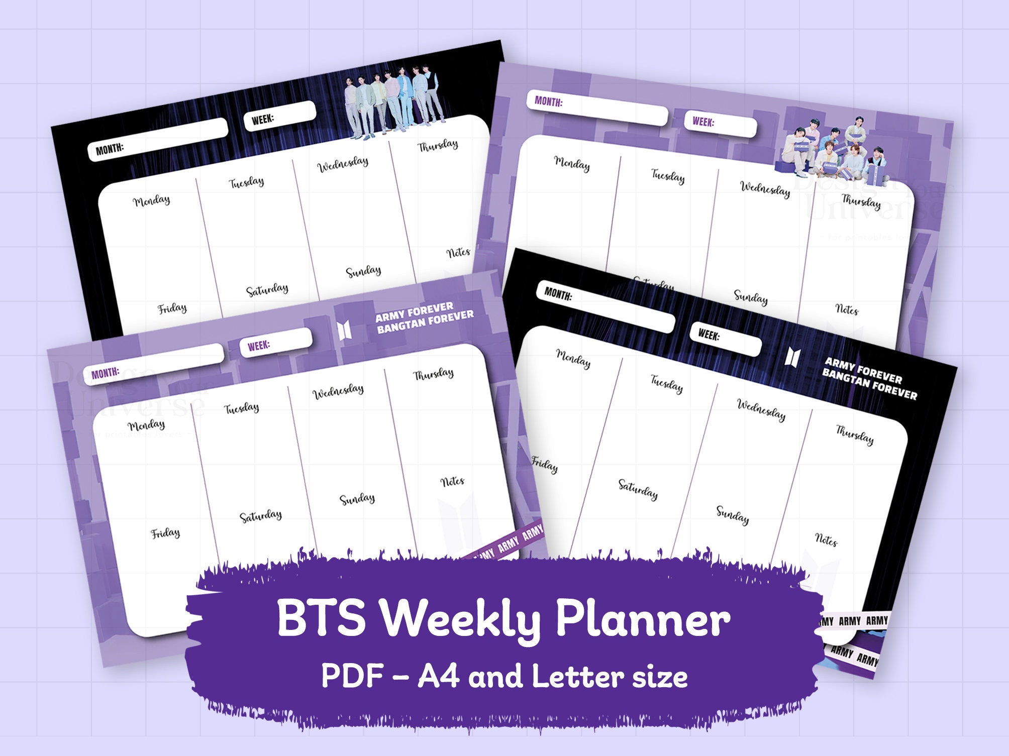 BTS Weekly Planer ~ 4 Designs | Digital Download | PDF A4 & Letter ...