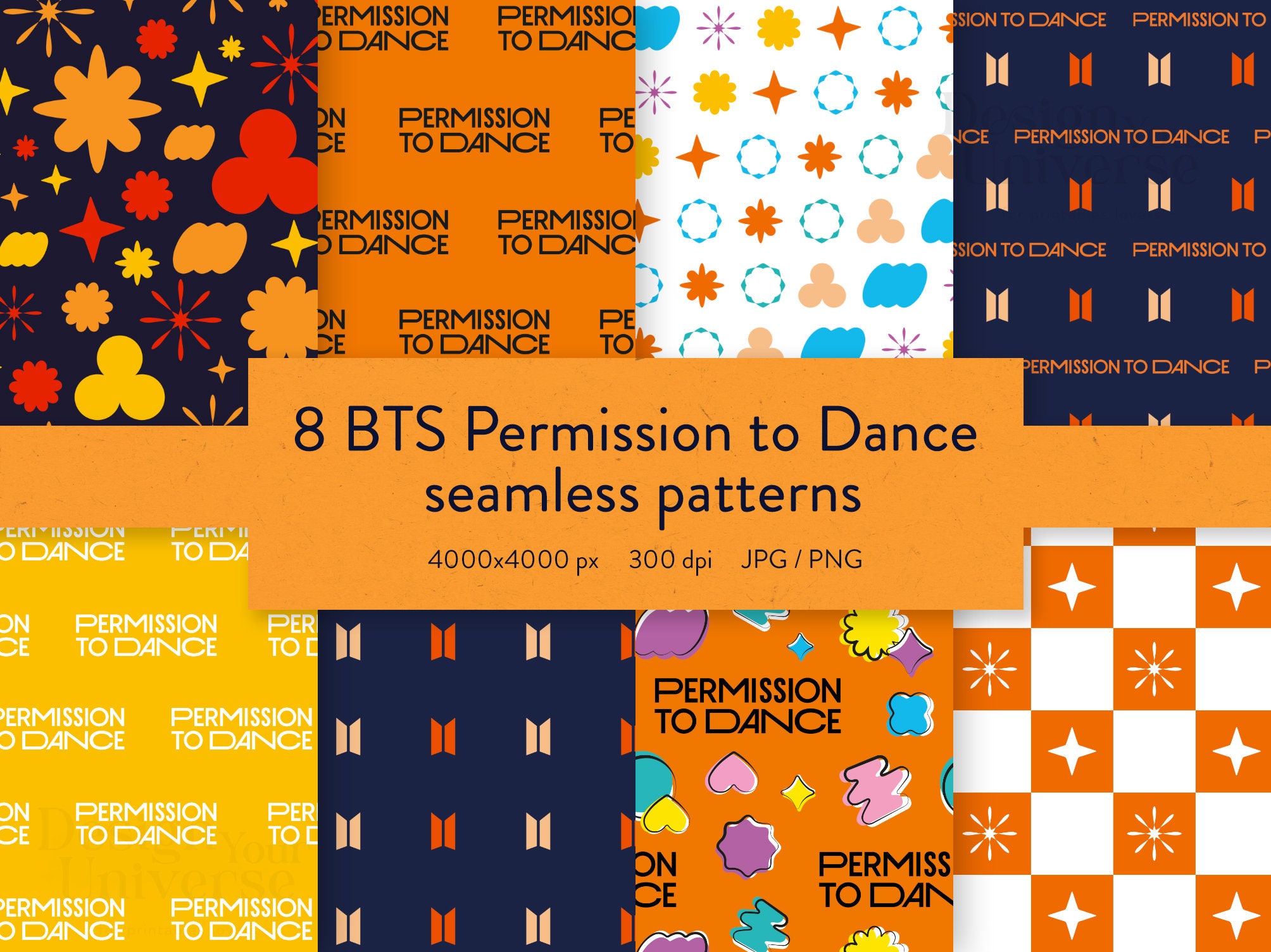BTS - Permission to Dance | 8 Seamless Pattern, Printable Digital Paper ...