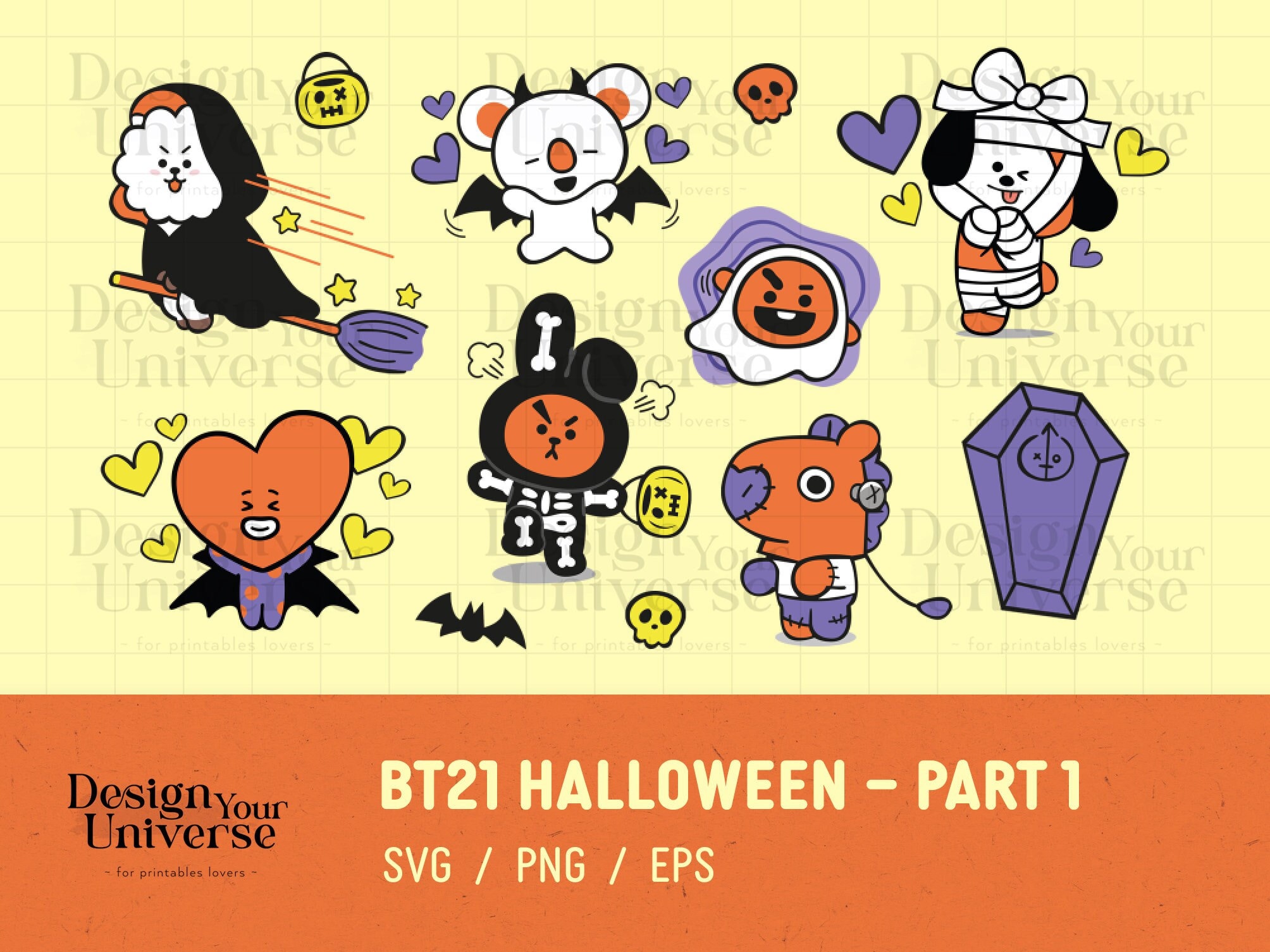 BT21 HALLOWEEN Part 1 ~ 12 Designs | Cricut Cut File, Silhouette Cut ...