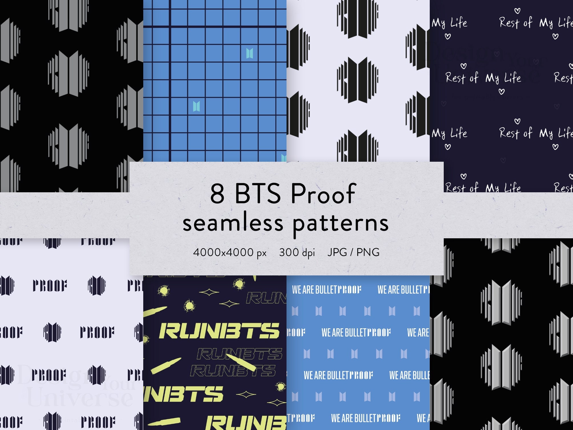 BTS - PROOF | 8 Seamless Pattern, Printable Digital Paper | ARMY - Etsy