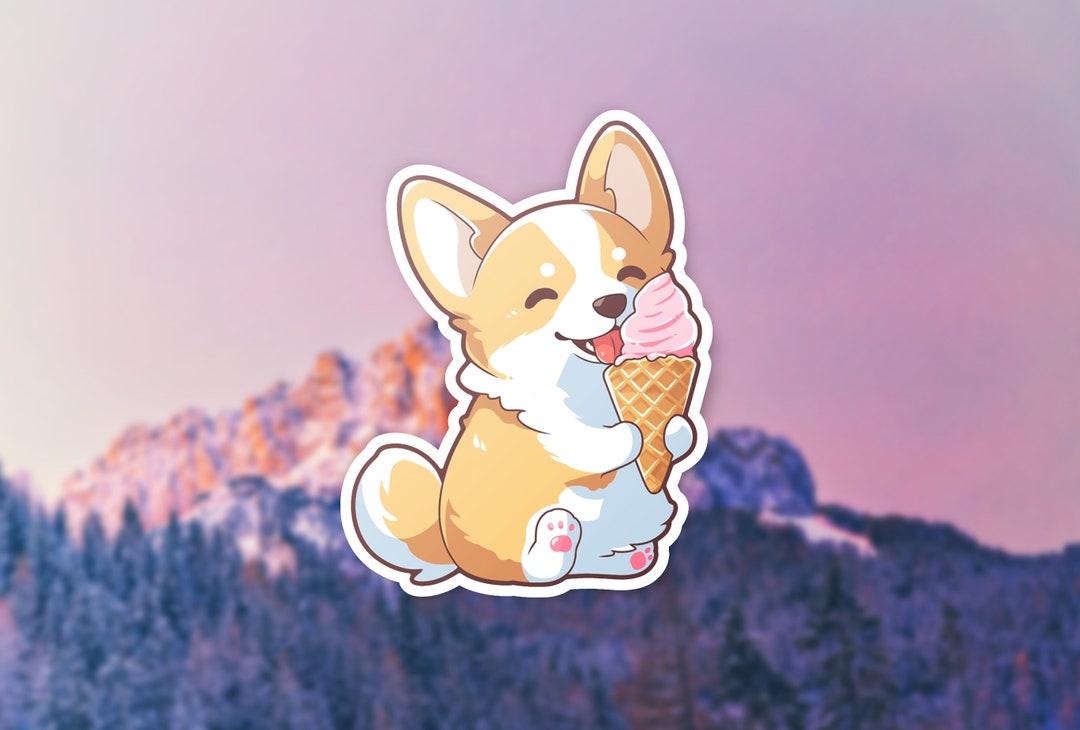 Cute Corgi With Ice Cream Laptop Sticker Scrapbook Sticker Dog Gift ...