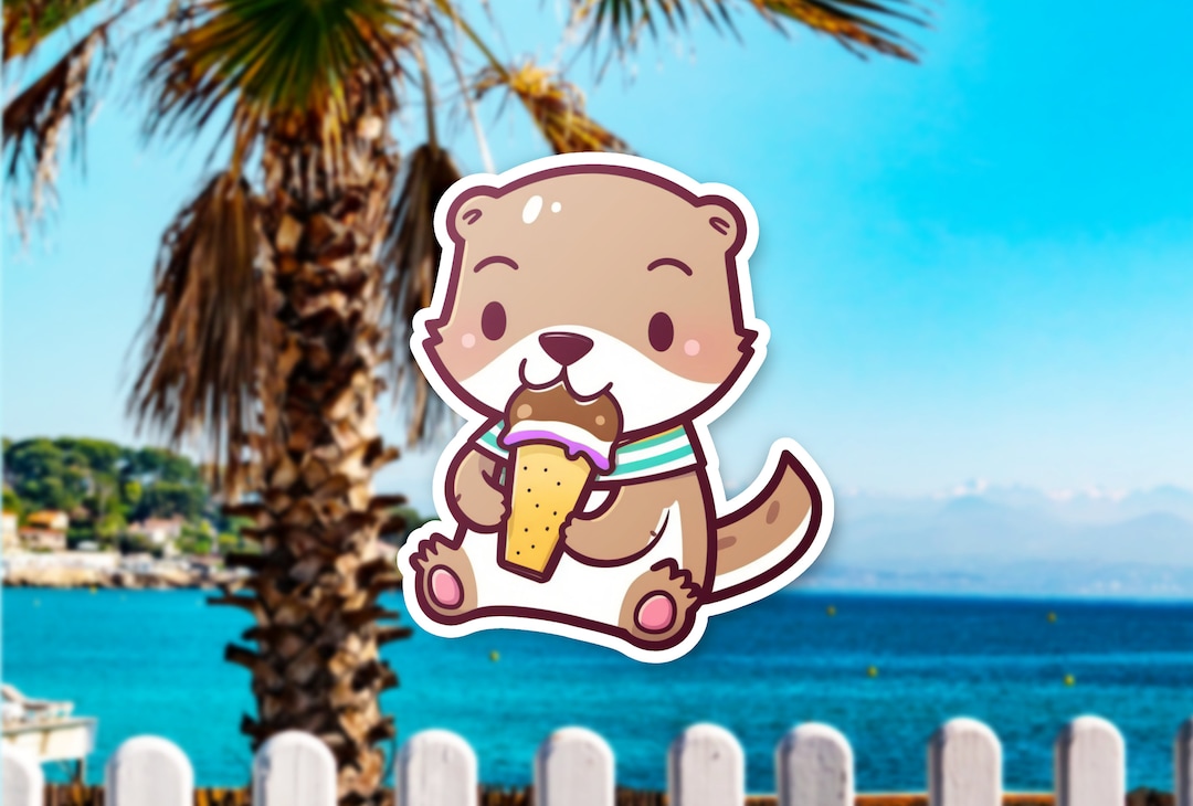 Cute Otter With Ice Cream Sticker Laptop Sticker Scrapbook Sticker ...