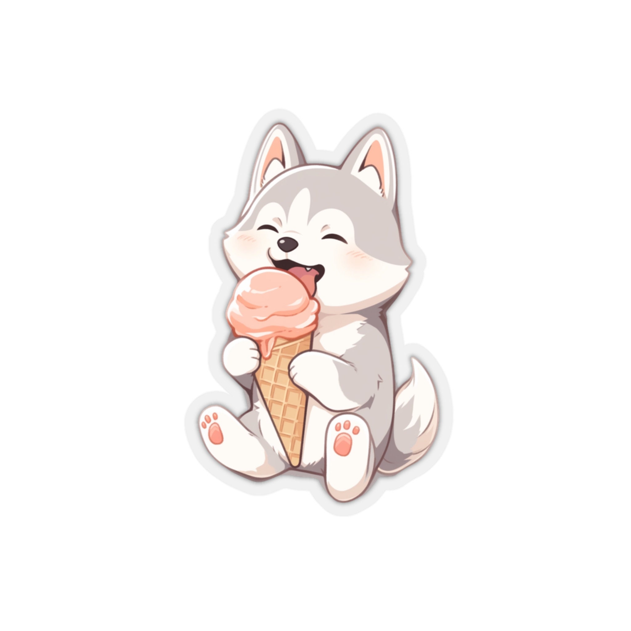 Husky Laptop Sticker Kawaii Dog With Ice Cream Scrapbook Decal Cute Dog ...