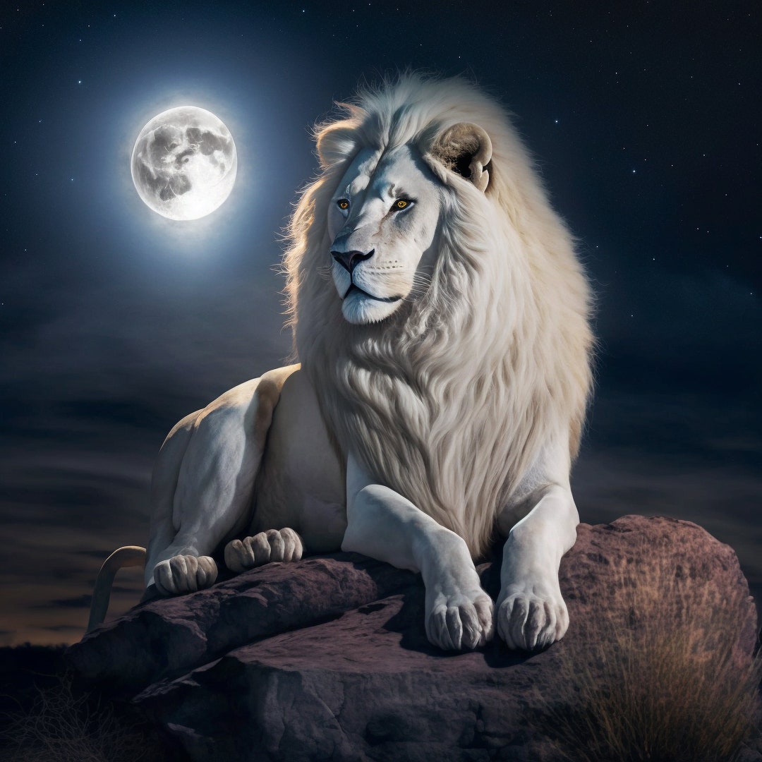 Moonlit Lion Digital Print: Nocturnal Wildlife Art (2048x2048 Pixels ...