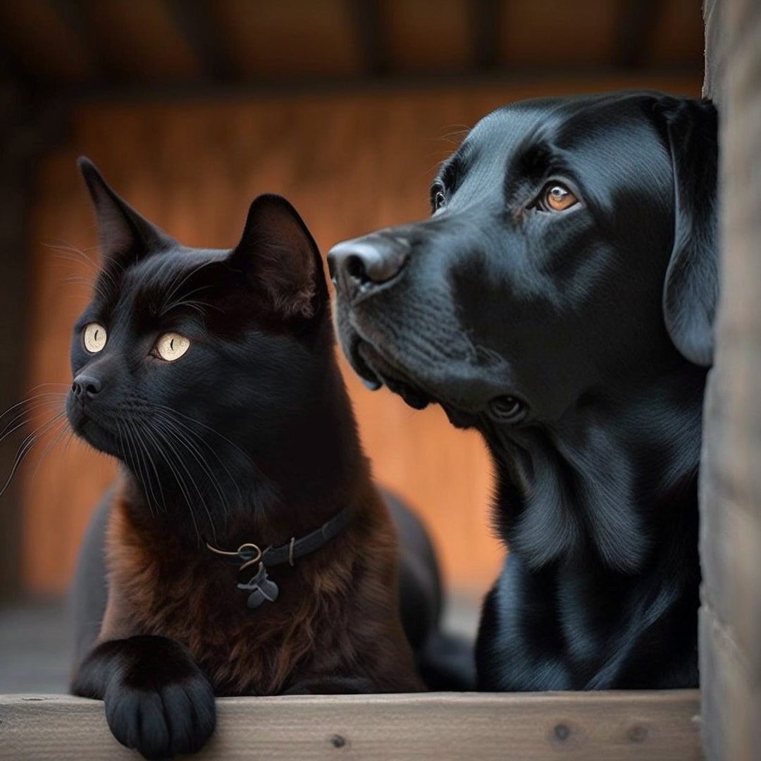 Mystic Gaze: Black Dog & Black Cat Digital Print - Captivating Pets ...