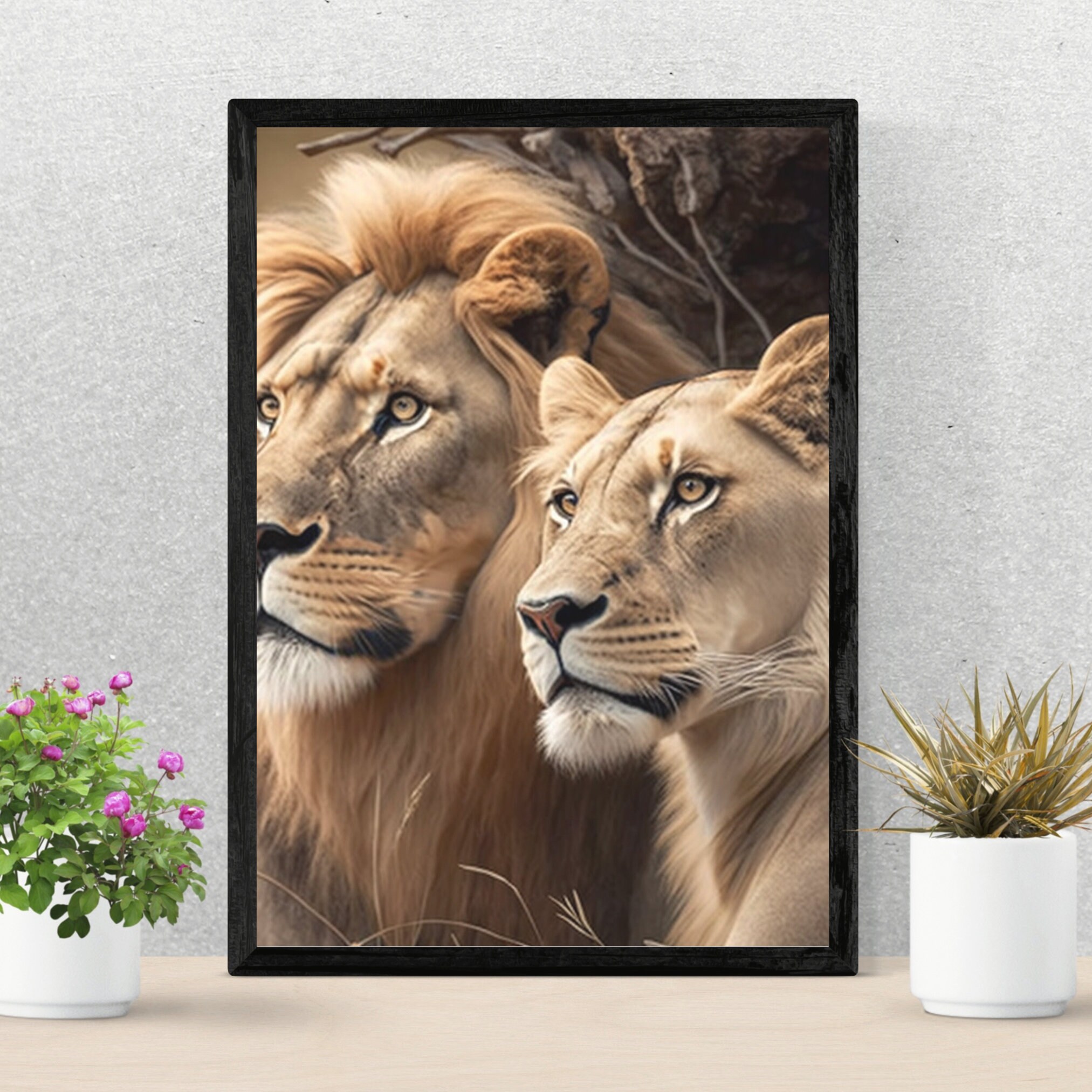 Royal Couple: Lion & Lioness Portrait Digital Print - Majestic Wildlife ...