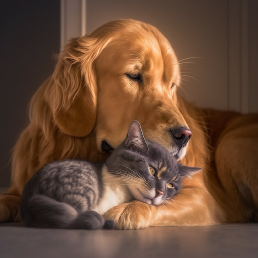 Pawsitive Pals: Dog & Cat Cuddlefest Digital Print - Etsy