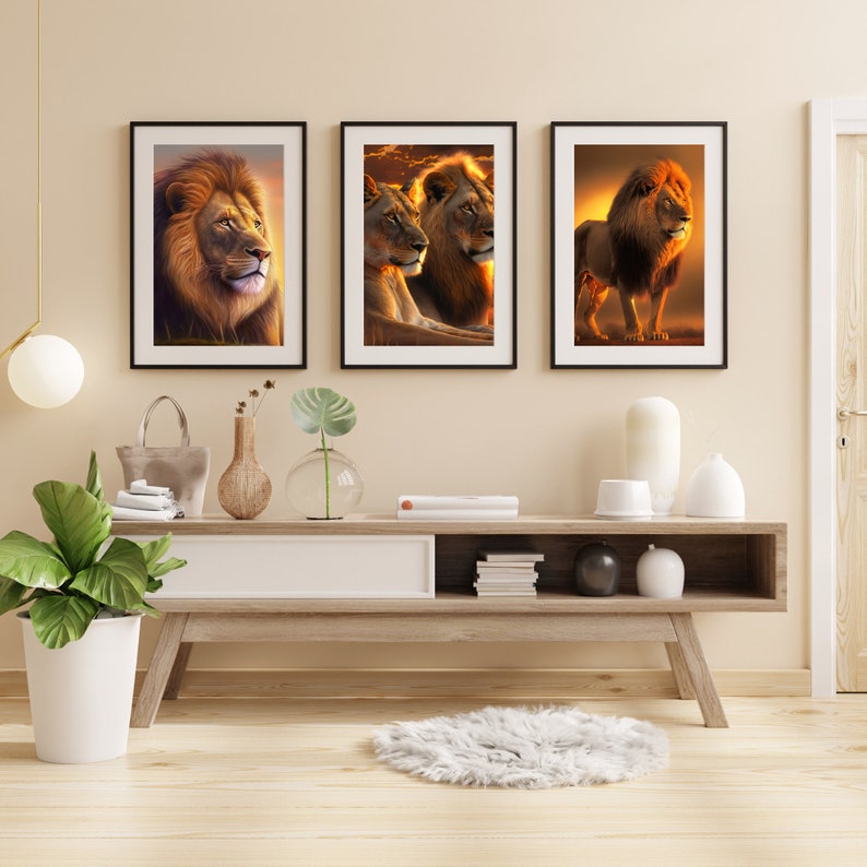 Sunset Royalty: Lion & Lioness Portrait Digital Print - Enchanting ...