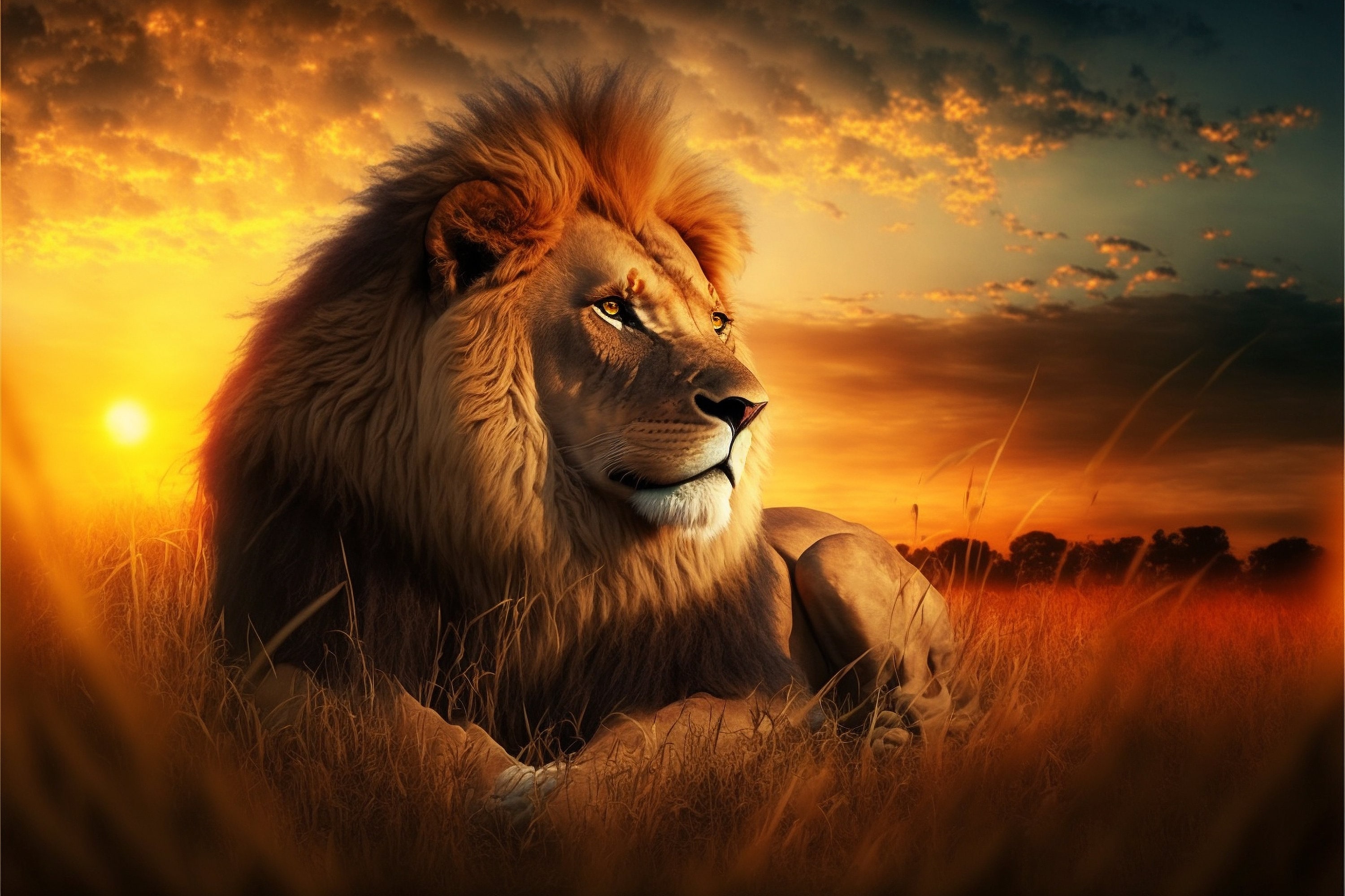 Golden Monarch: Lion & Sunset Savanna Digital Print - Breathtaking ...