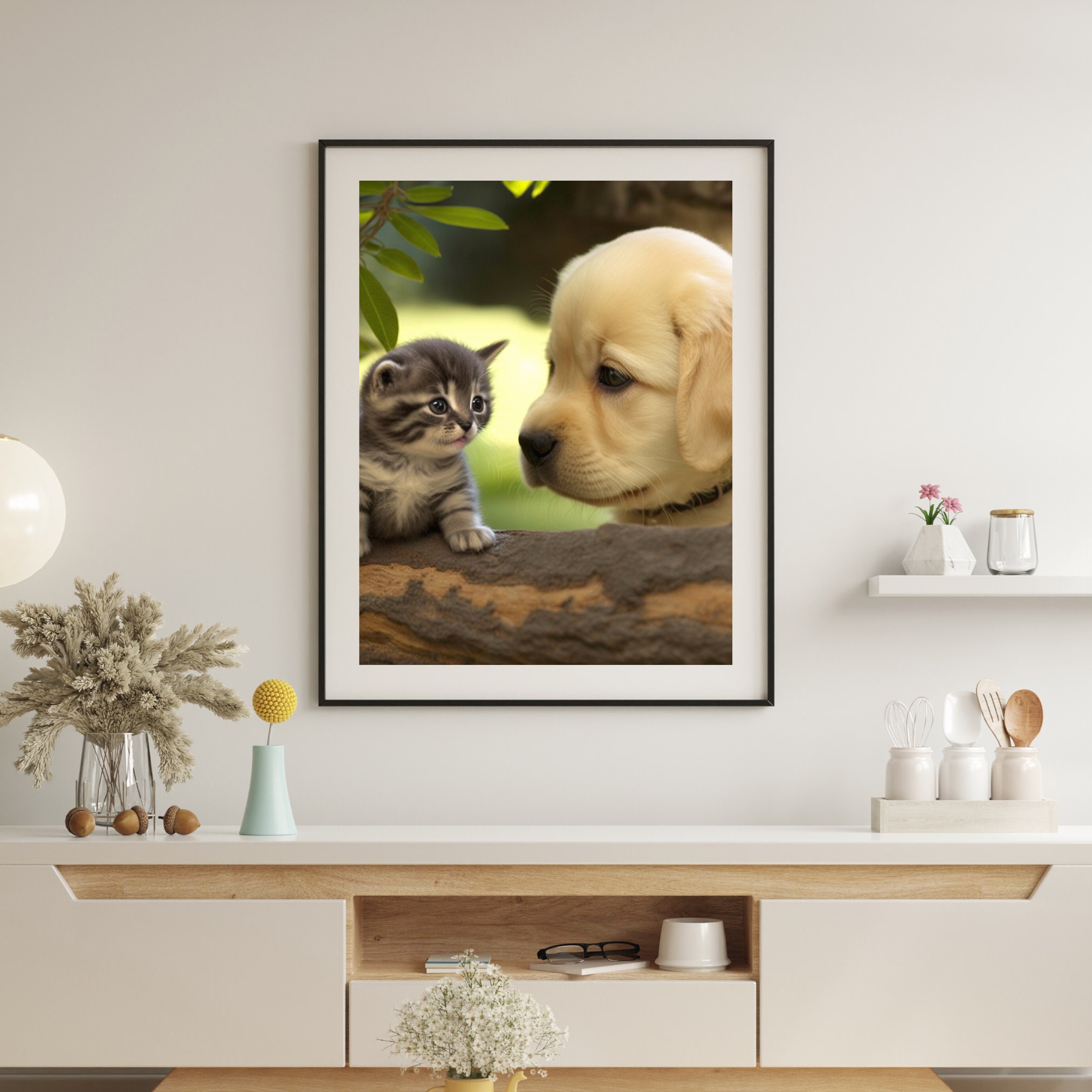 Adorable Pals: Cute Dog & Cat Digital Print - Heartwarming Pet Art for ...