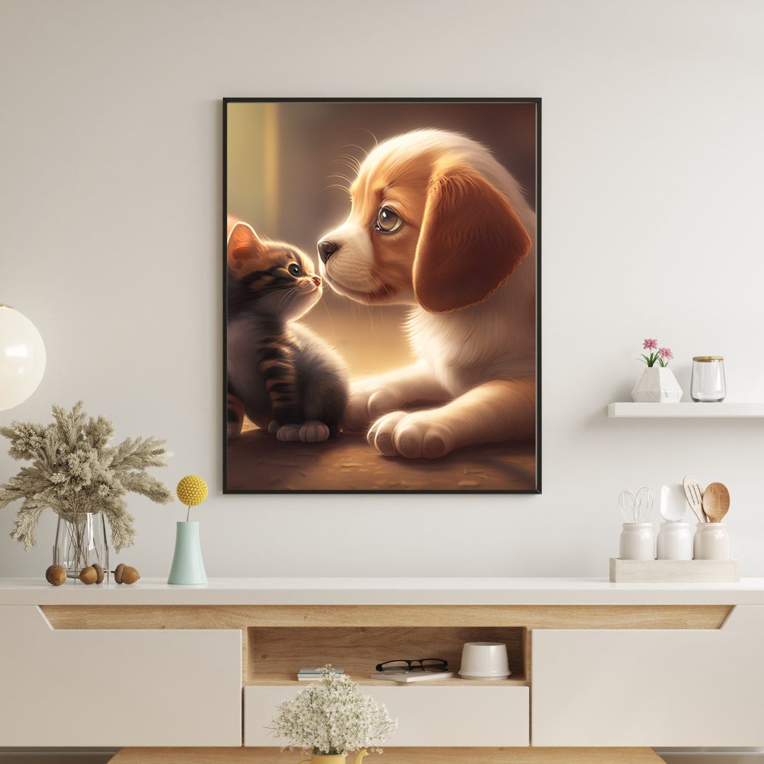 Cute Furry Duo: Irresistible Digital Print of Adorable Cat & Dog to ...