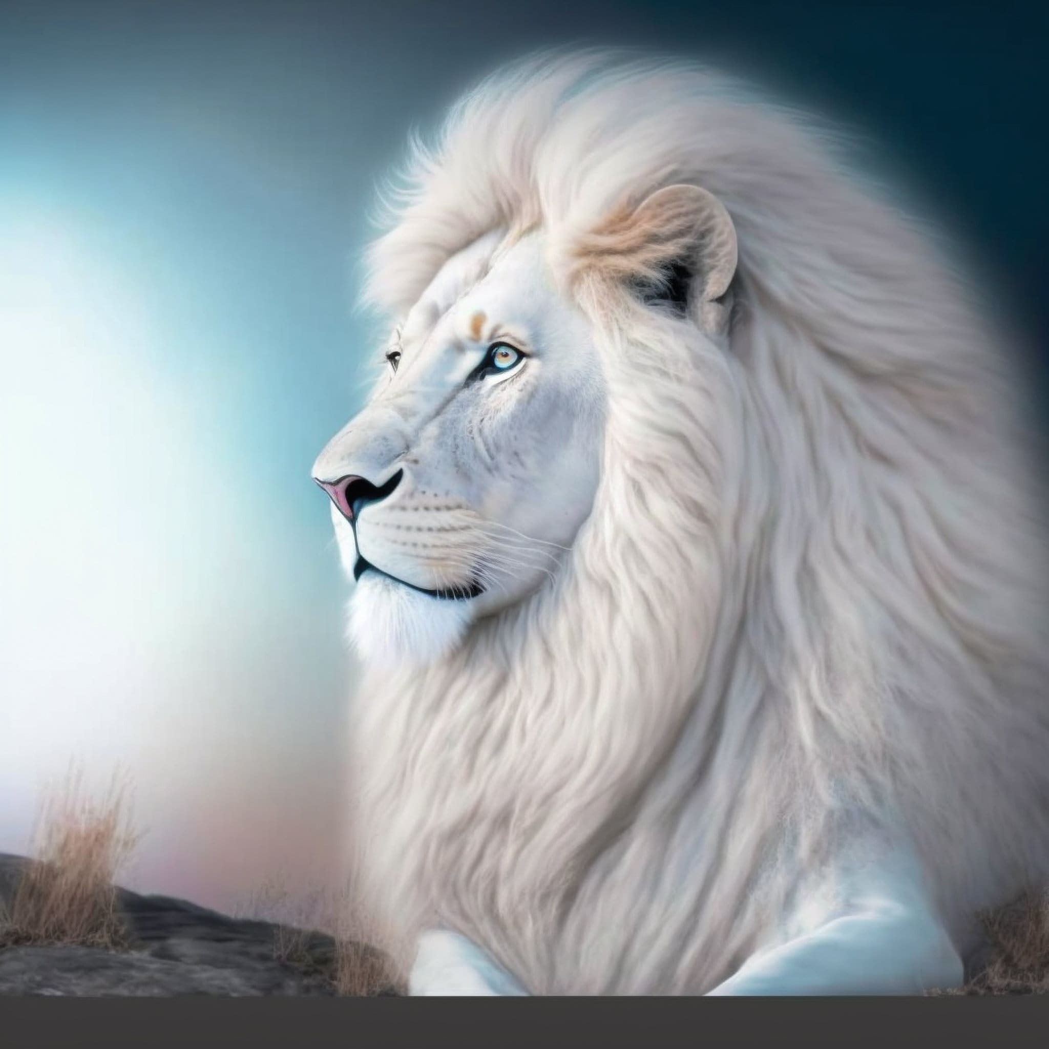 Regal Elegance: Majestic White Lion With Big Mane Digital Print ...