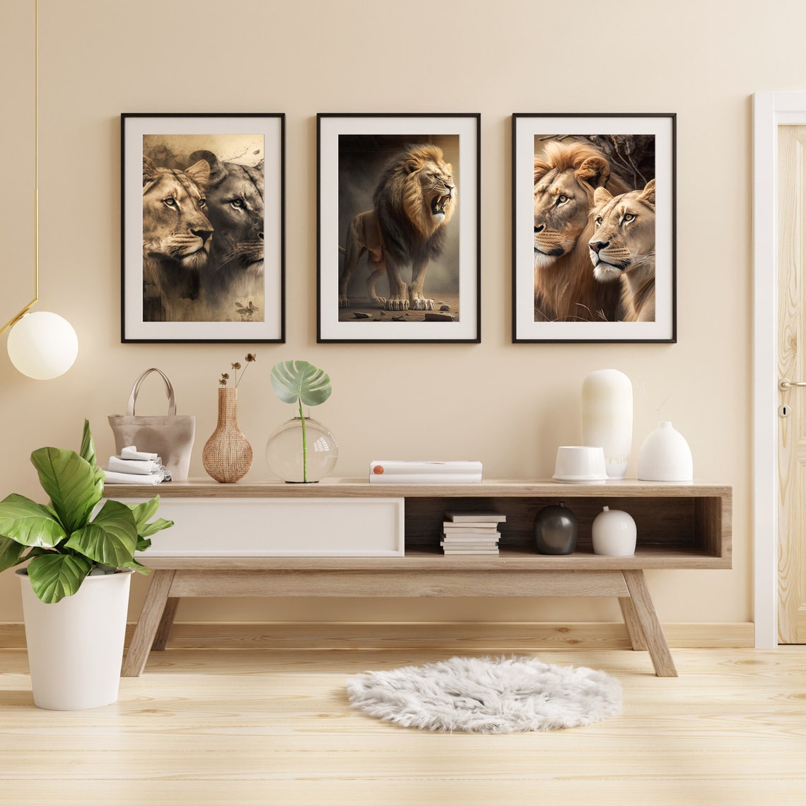 Tsavo's Timeless Duo: Vintage Digital Print of Mane Less Lion & Lioness ...