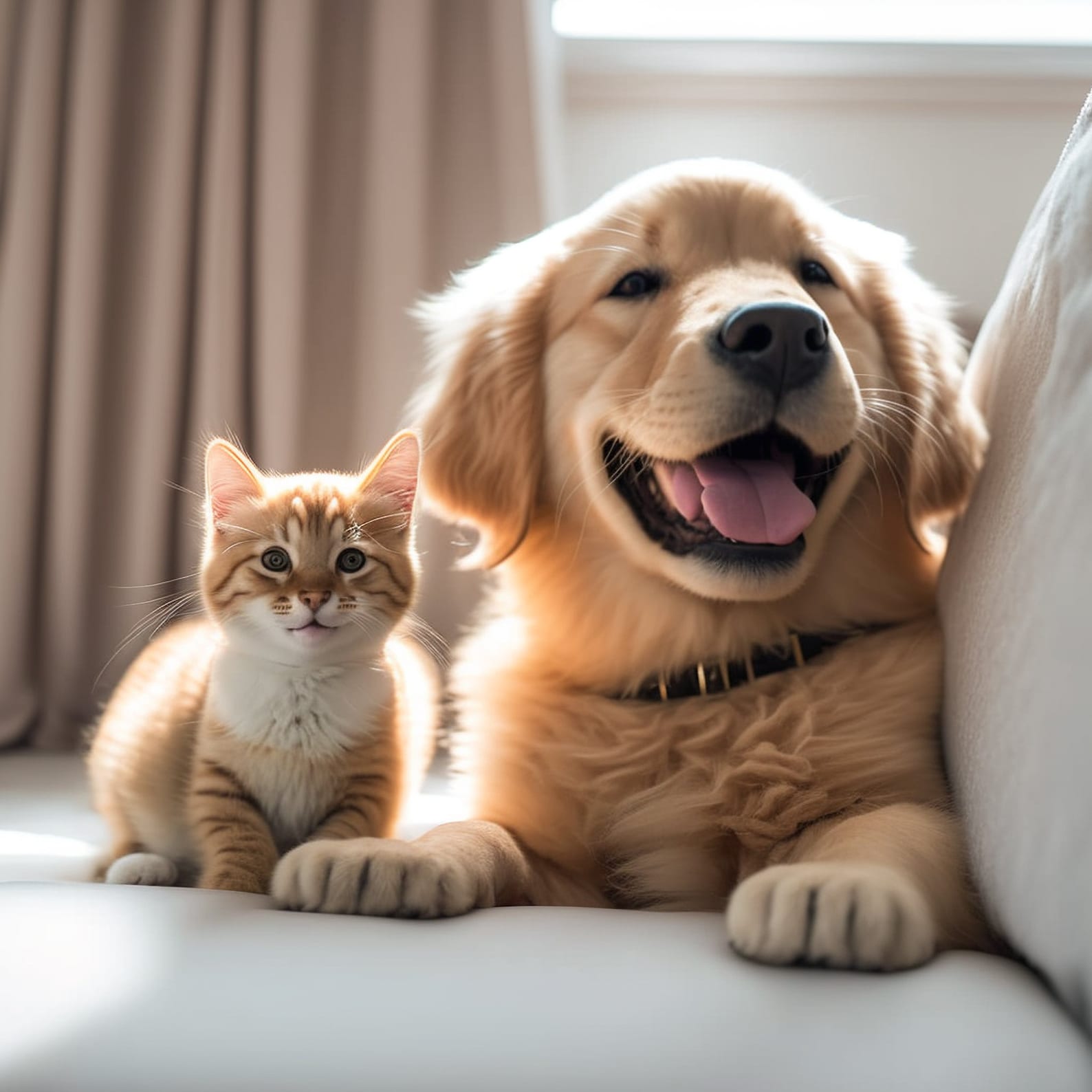 Cozy Companions: Cat & Dog on Couch Digital Print - Relaxing Art for ...