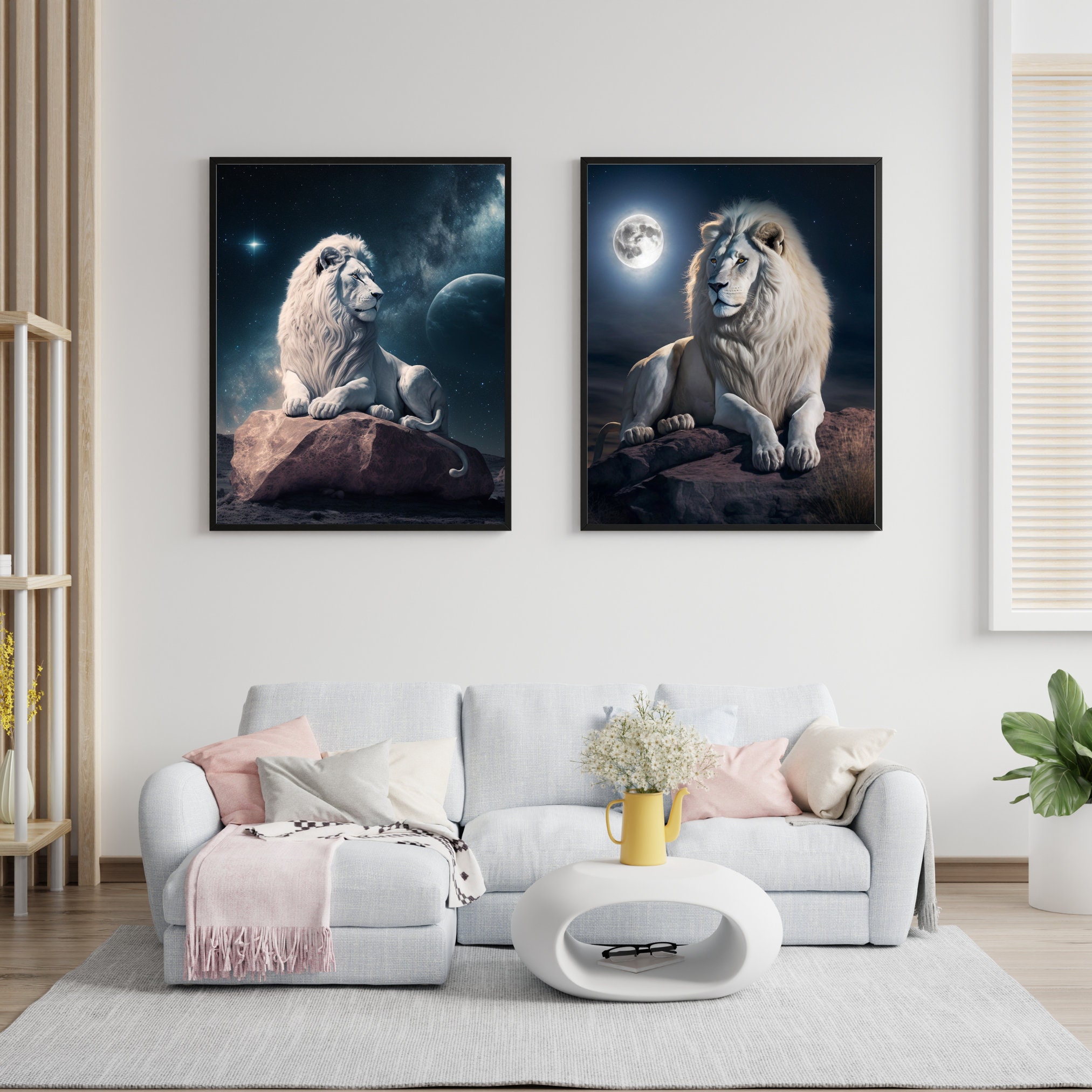 Moonlit Lion Digital Print: Nocturnal Wildlife Art (2048x2048 Pixels ...
