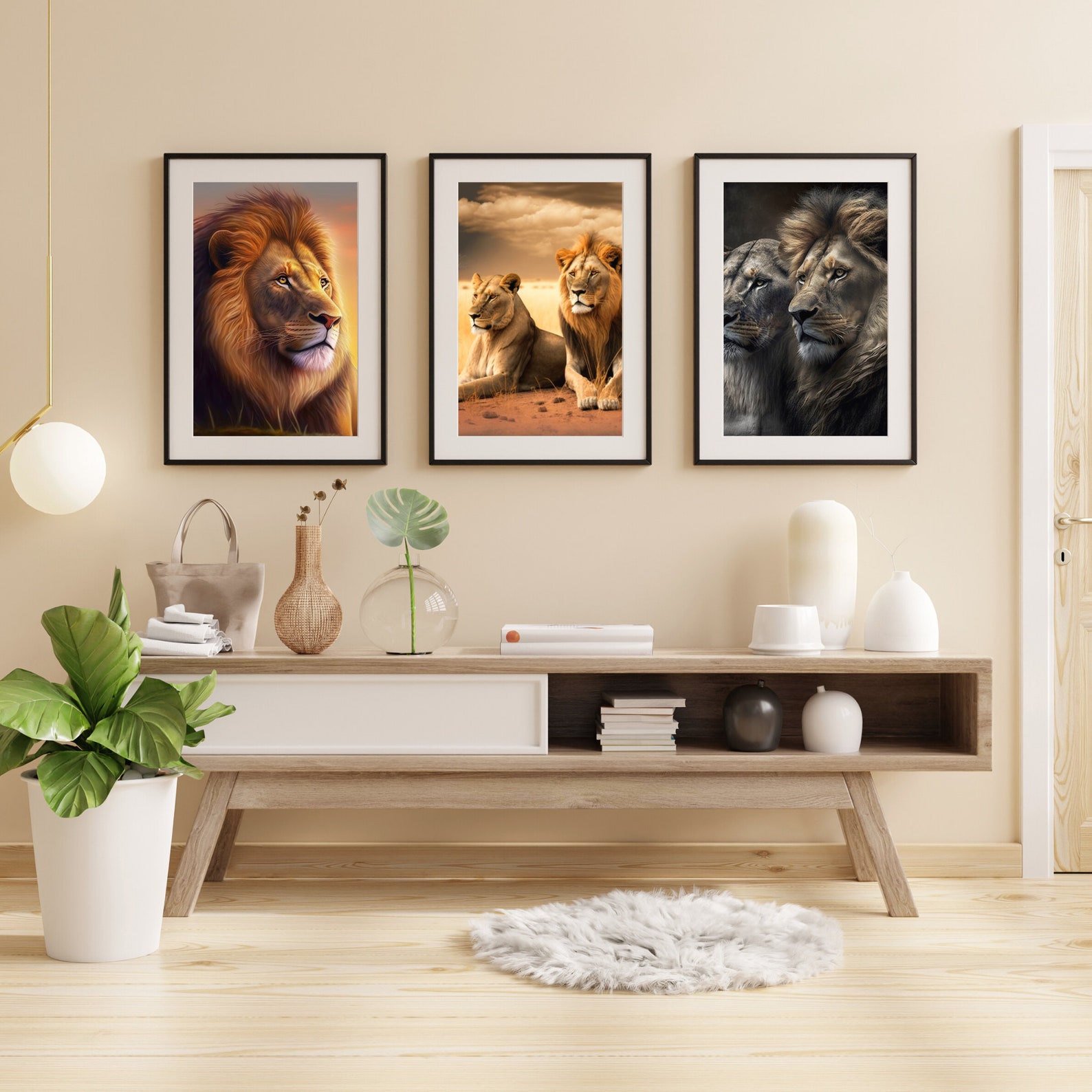 Serene African Savanna Art: Tranquil Lion & Lioness Digital Print ...