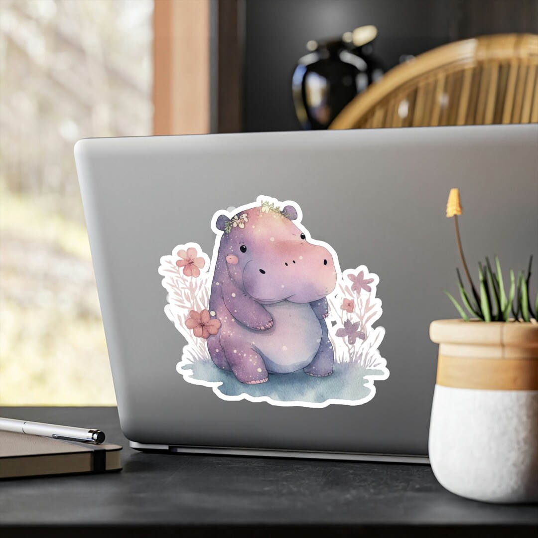Kawaii Hippo Sticker Watercolor Hippo Sticker Whimsical Hippo Sticker ...