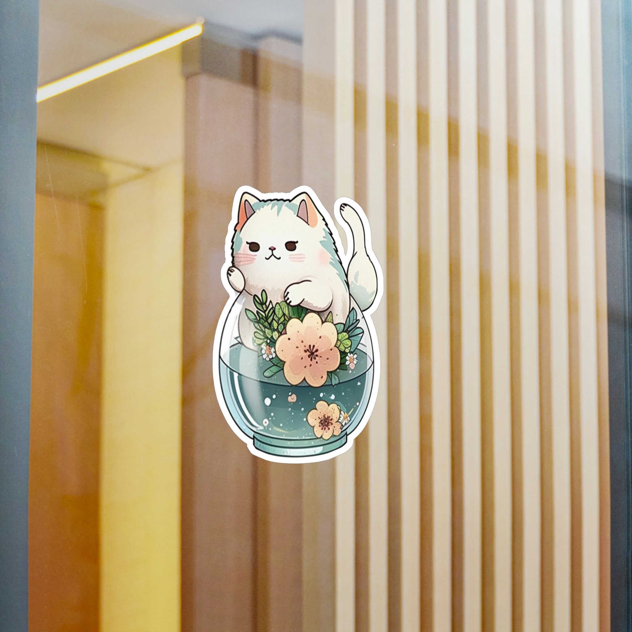 Kawaii Cat Sticker Watercolor Cat Sticker Whimsical Cat Sticker Cat ...