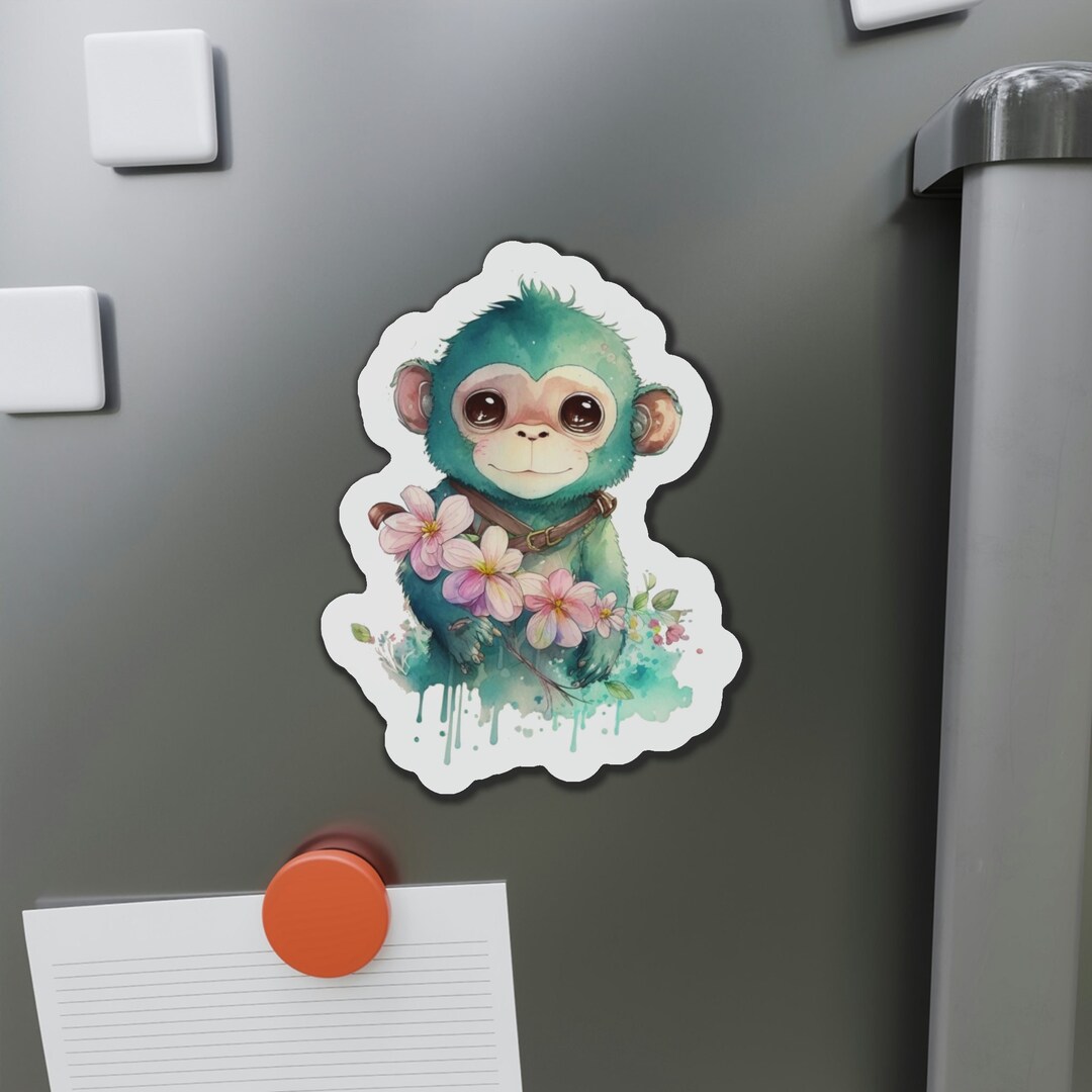 Kawaii Monkey Magnet Watercolor Monkey Magnet whimsical Monkey Magnet ...