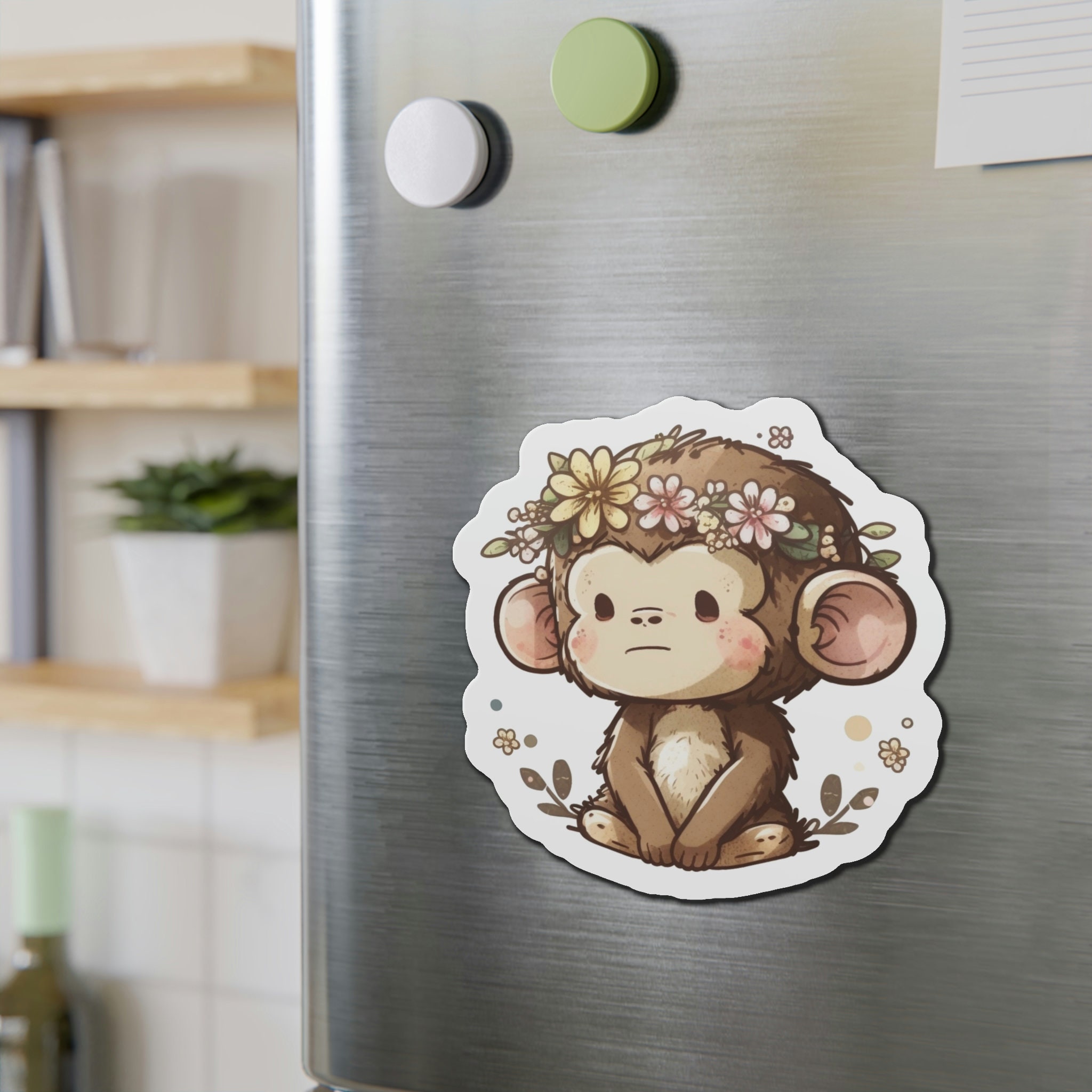 Kawaii Monkey Magnet Watercolor Monkey Magnet whimsical Monkey Magnet ...