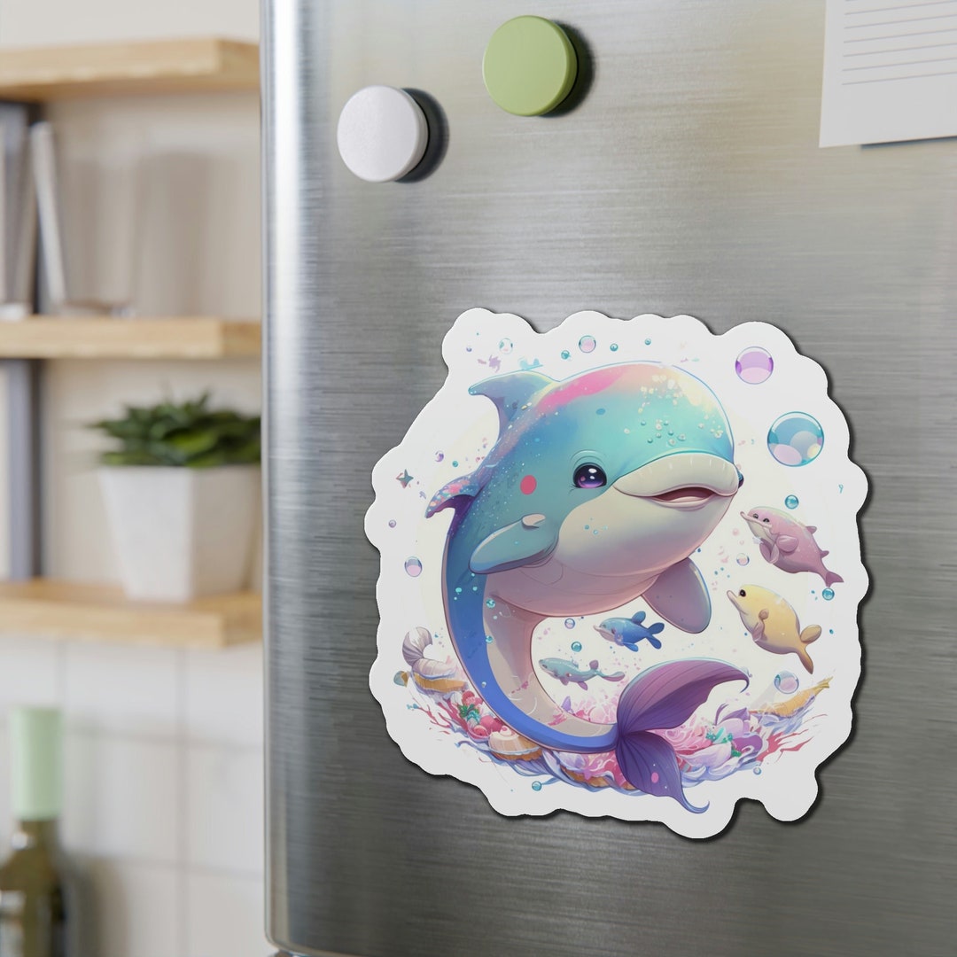 Kawaii Dolphin Magnet Watercolor Dolphin Magnet Whimsical Dolphin ...