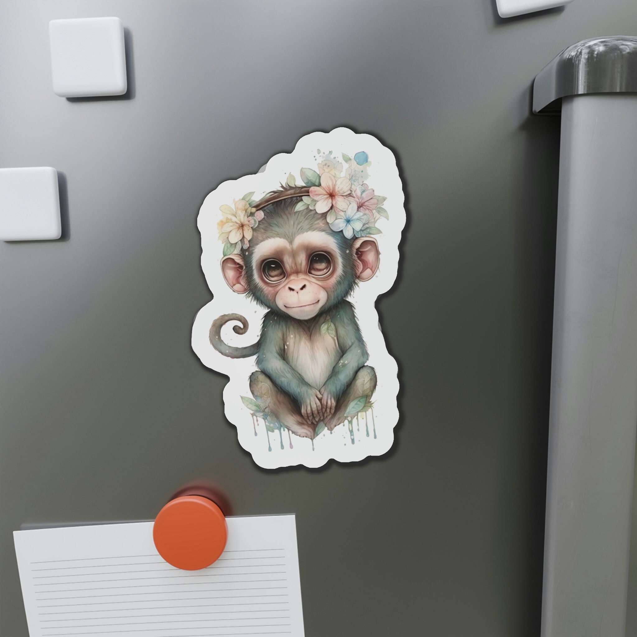 Kawaii Monkey Magnet Watercolor Monkey Magnet whimsical Monkey Magnet ...