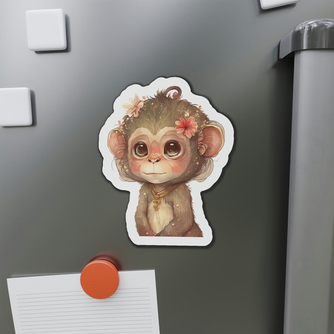 Kawaii Monkey Magnet Watercolor Monkey Magnet whimsical Monkey Magnet ...