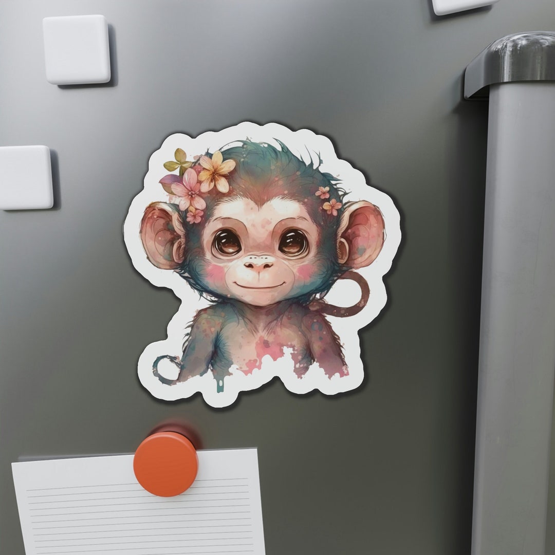 Kawaii Monkey Magnet Watercolor Monkey Magnet whimsical Monkey Magnet ...