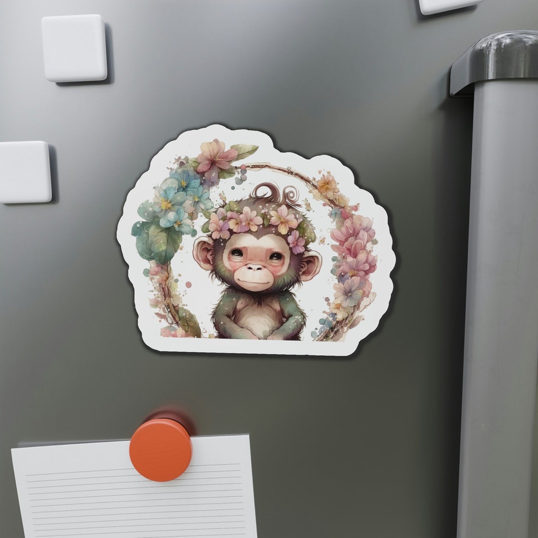 Kawaii Monkey Magnet Watercolor Monkey Magnet whimsical Monkey Magnet ...