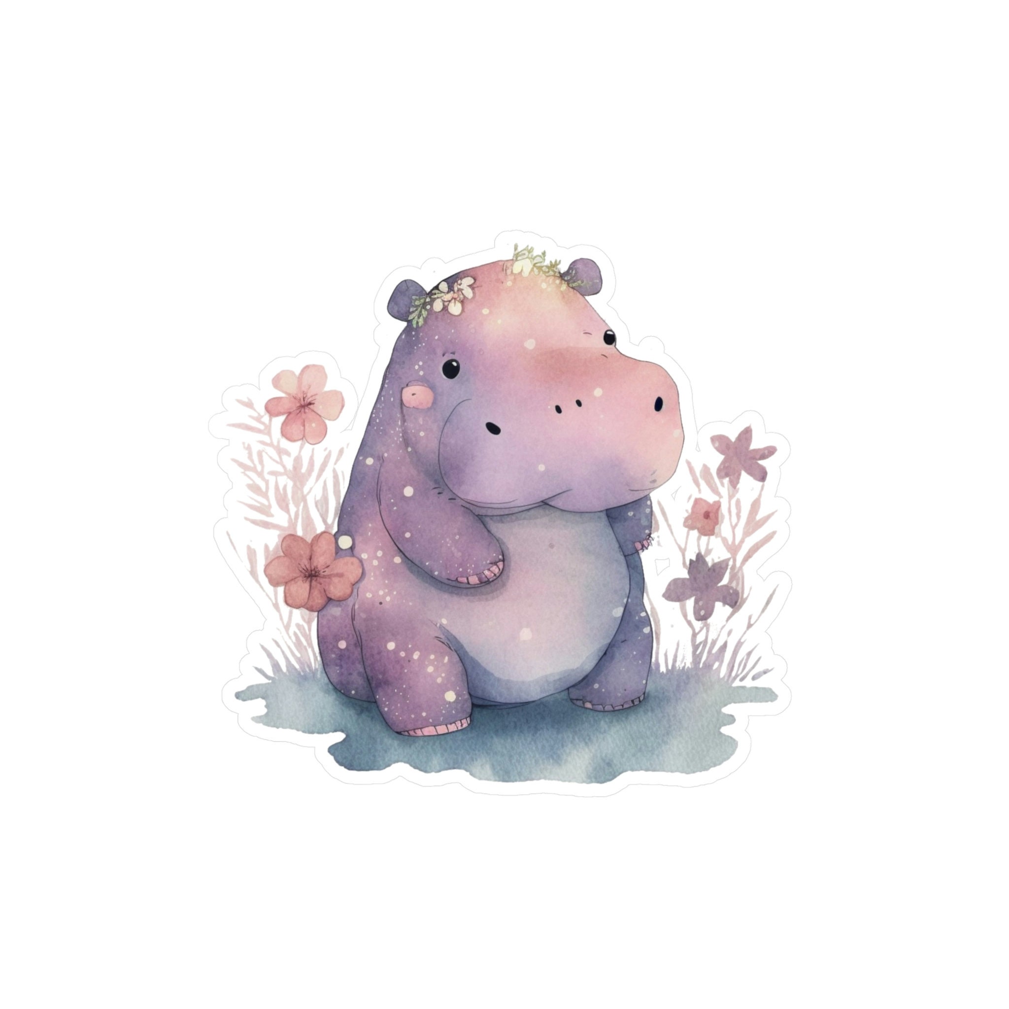 Kawaii Hippo Sticker Watercolor Hippo Sticker Whimsical Hippo Sticker ...