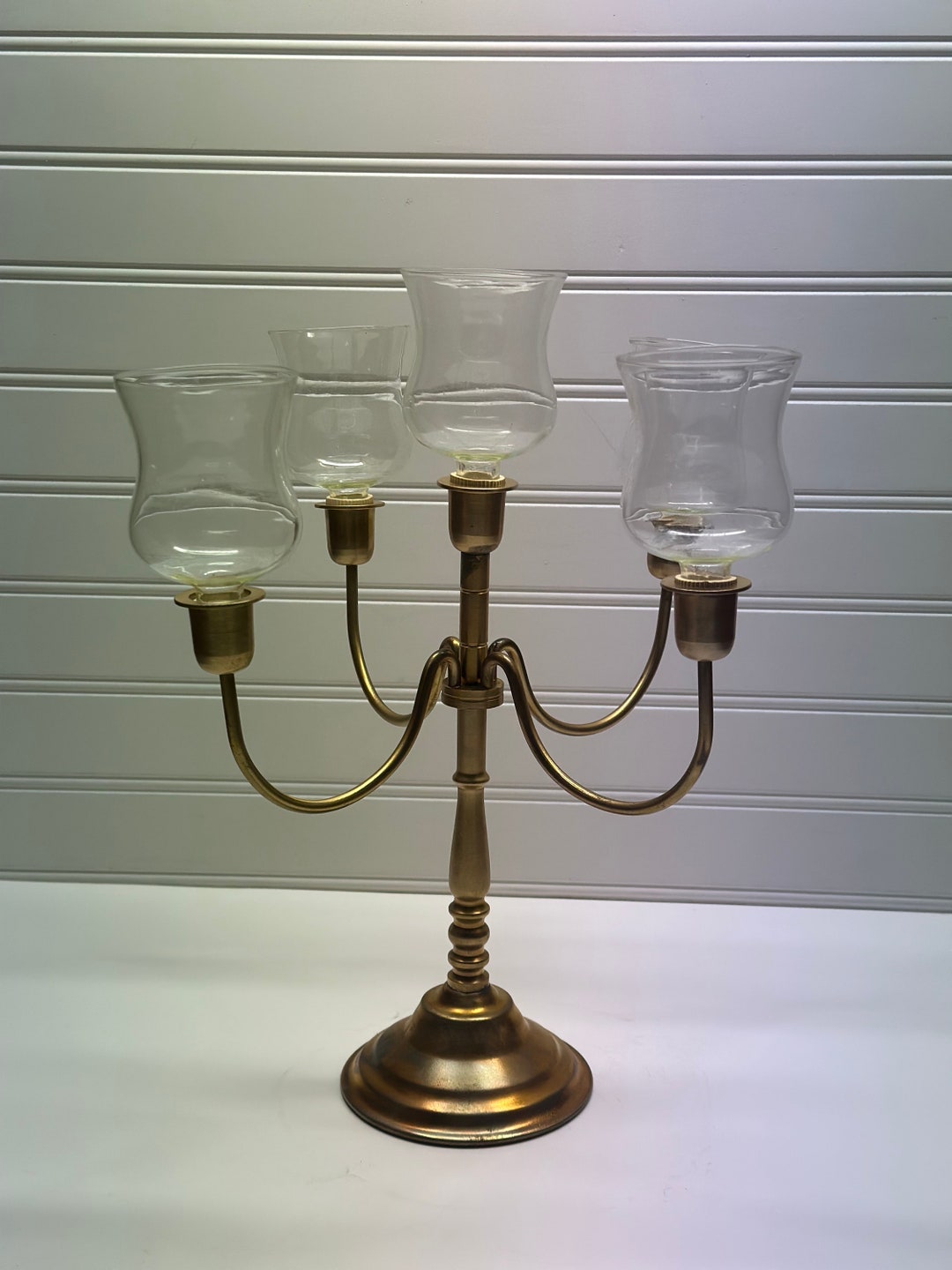 Five Light Brass Candelabrum With Globes by Interpur made in - Etsy