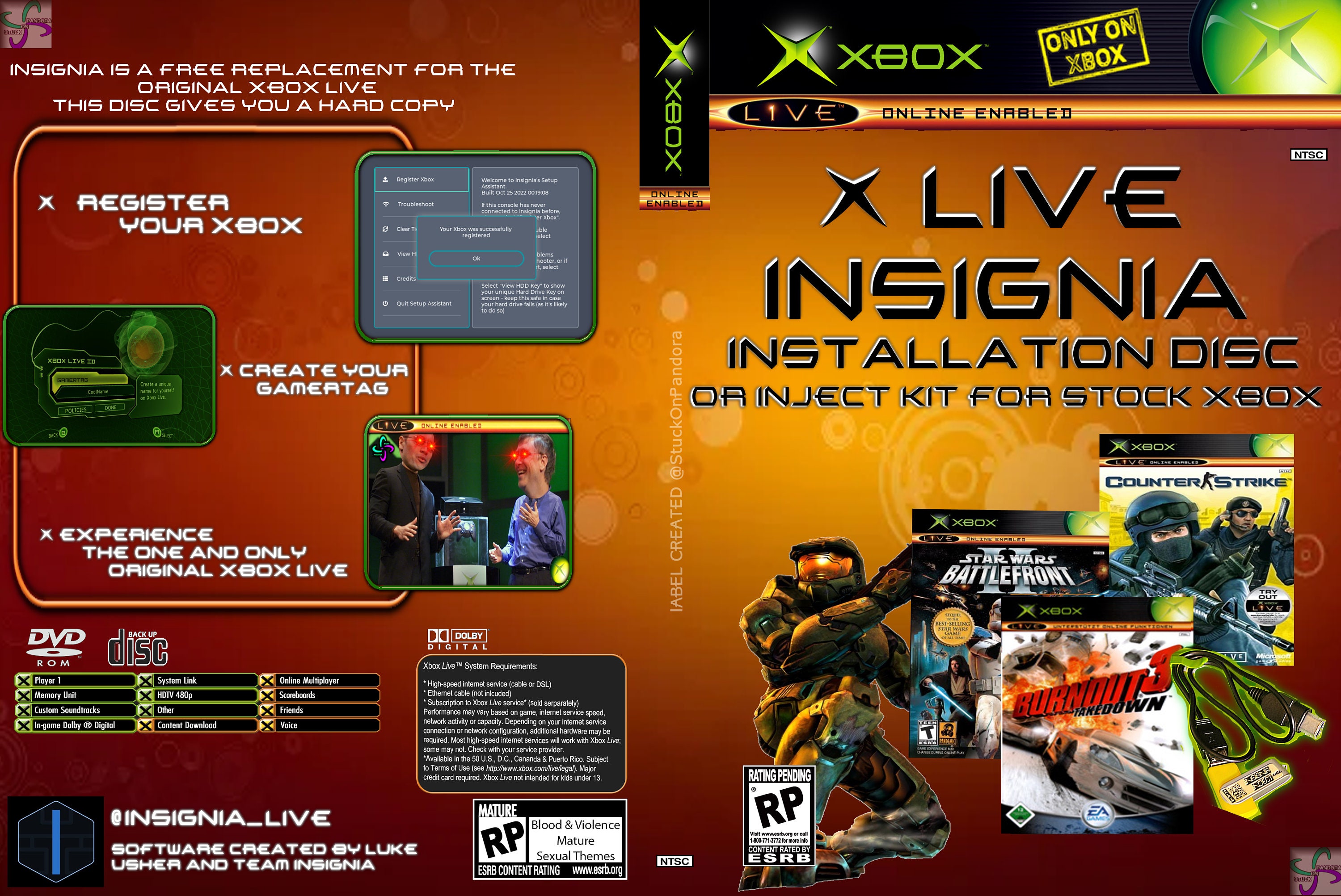 NEW OG Original Xbox Live - Xbox Insignia Inject Kit (plug-n-play), or Installation Disc ...
