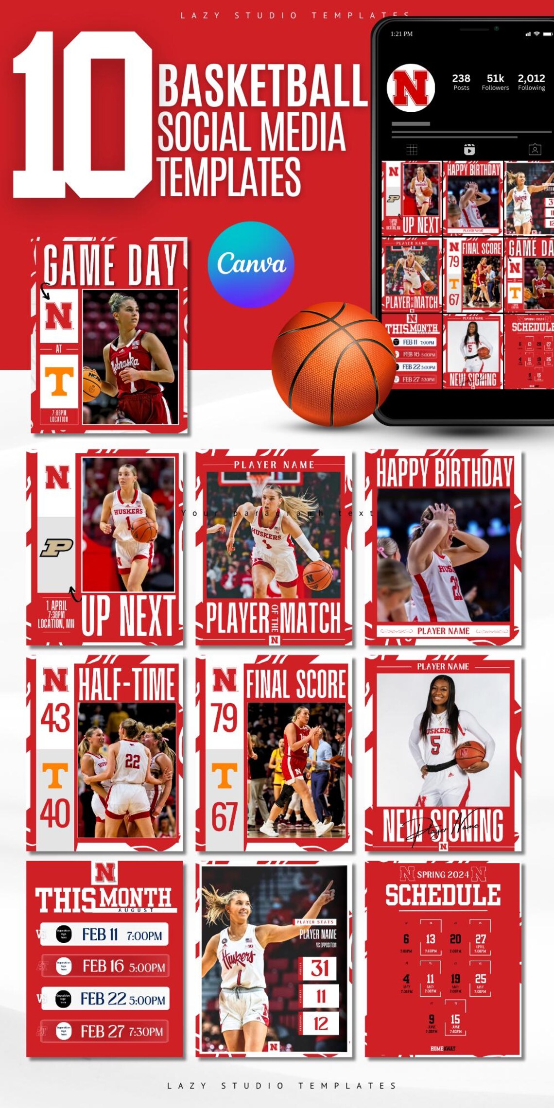 Basketball Sports Social Media Templates Canva Sports Basketball Team ...