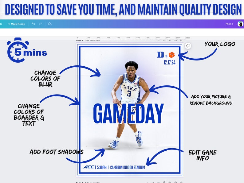 Basketball Game Day Template Canva Customizable Basketball Template ...