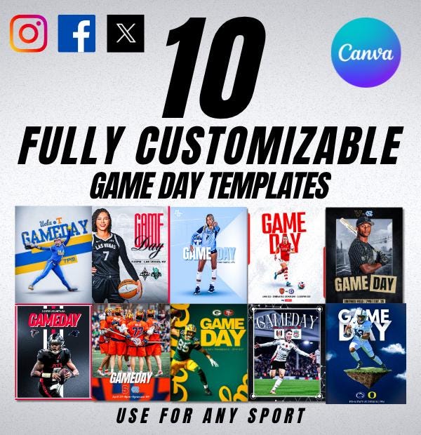 Game Day Canva Template Pack Sports Social Media Graphics Gameday ...
