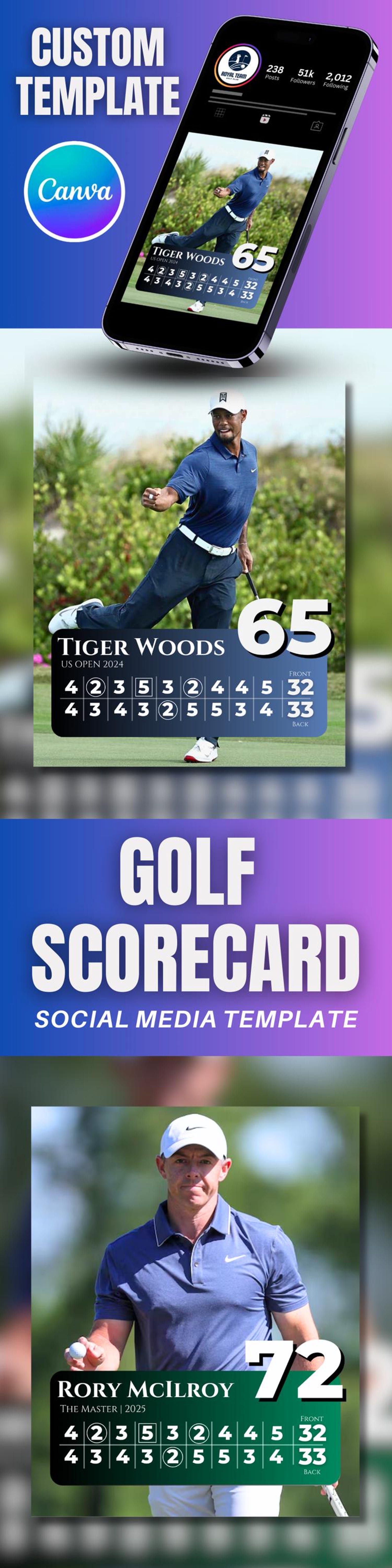 Golf Scorecard Template Canva Digital Score Card Social Media Instagram ...