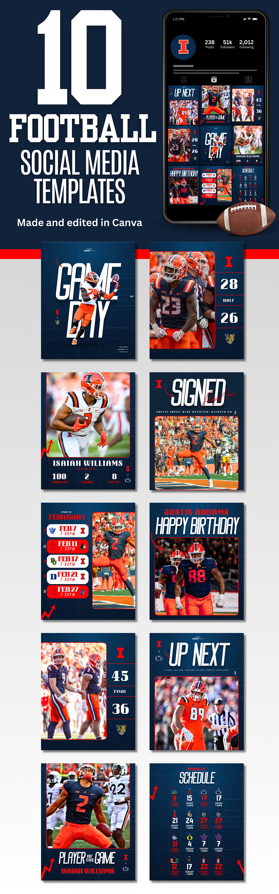 Football Social Media Template Canva Customizable Sports Graphics ...