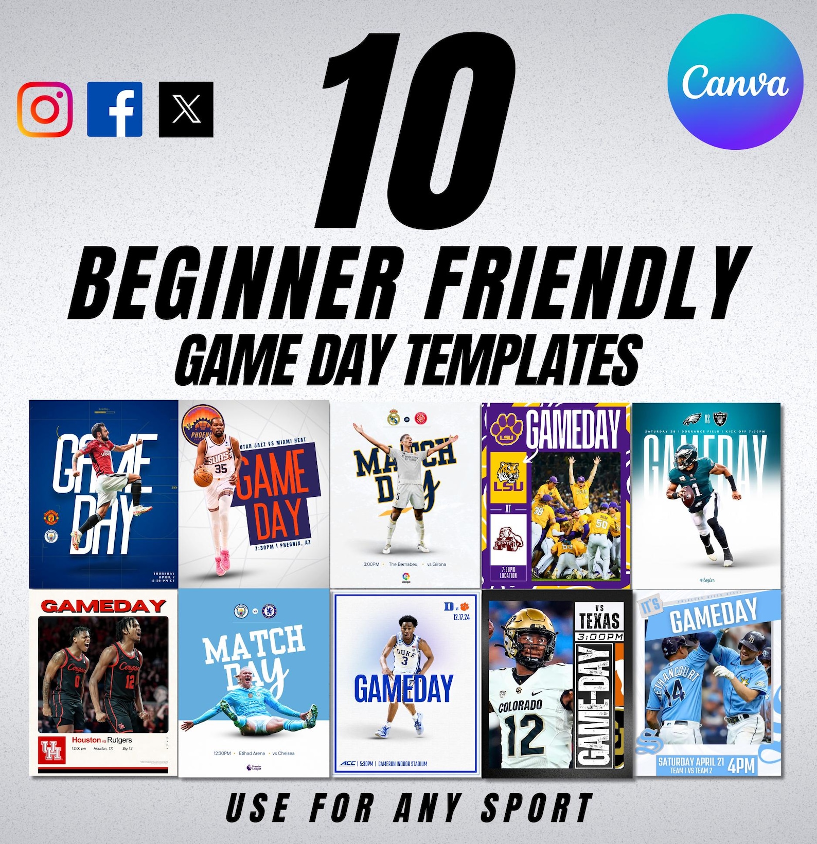 Game Day Canva Templates Sports Social Meida Graphic Customizable Match ...