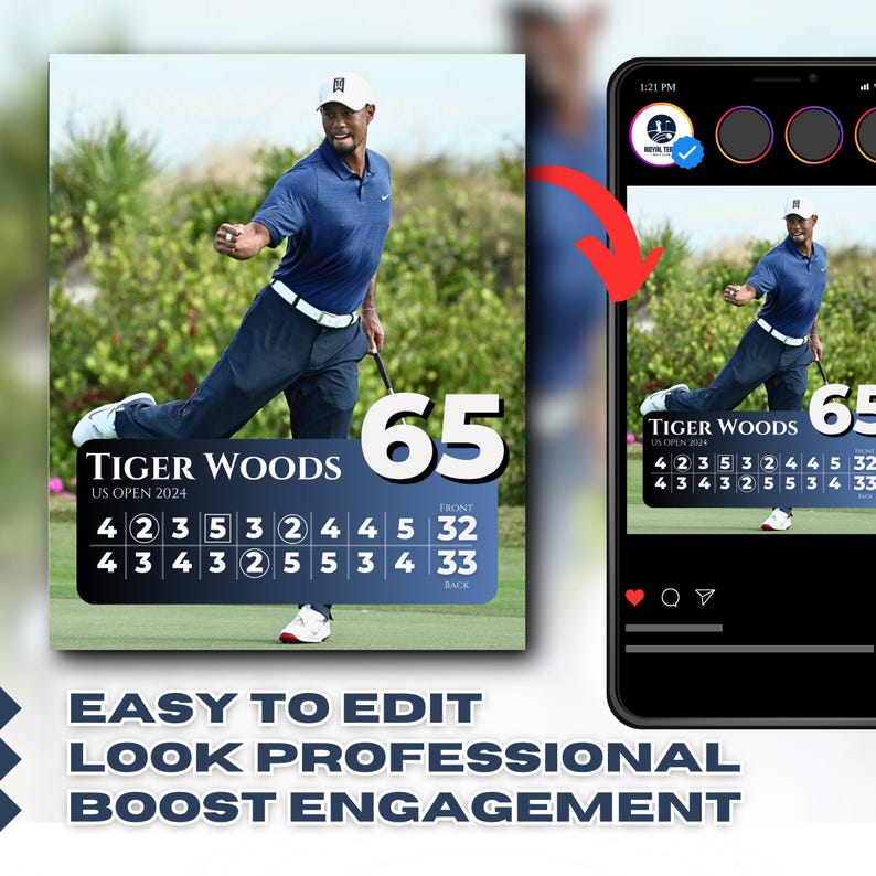 Golf Scorecard Template Canva Digital Score Card Social Media Instagram ...