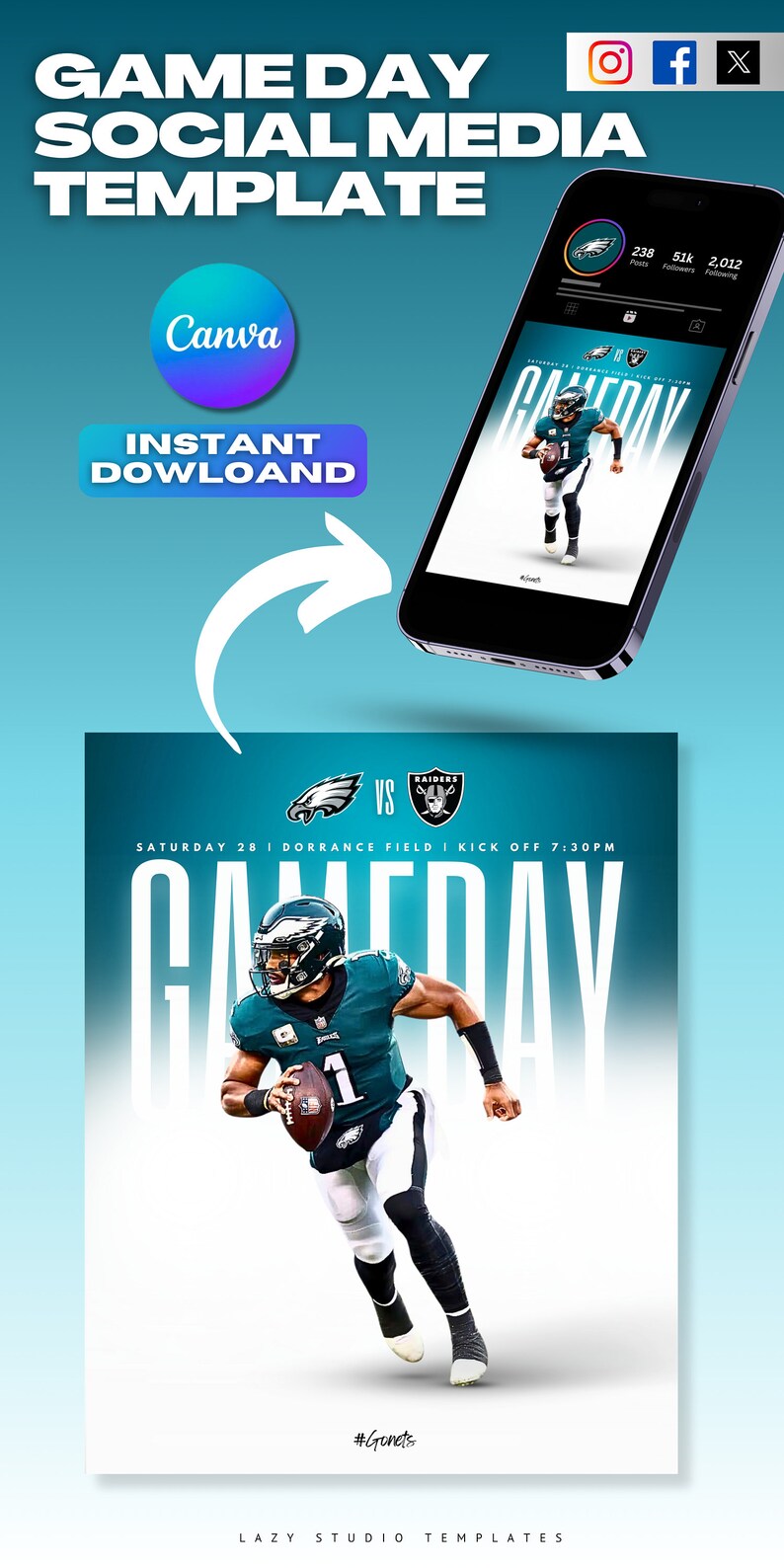 Game Day Social Media Canva Template Sports Graphic Customizable Match ...