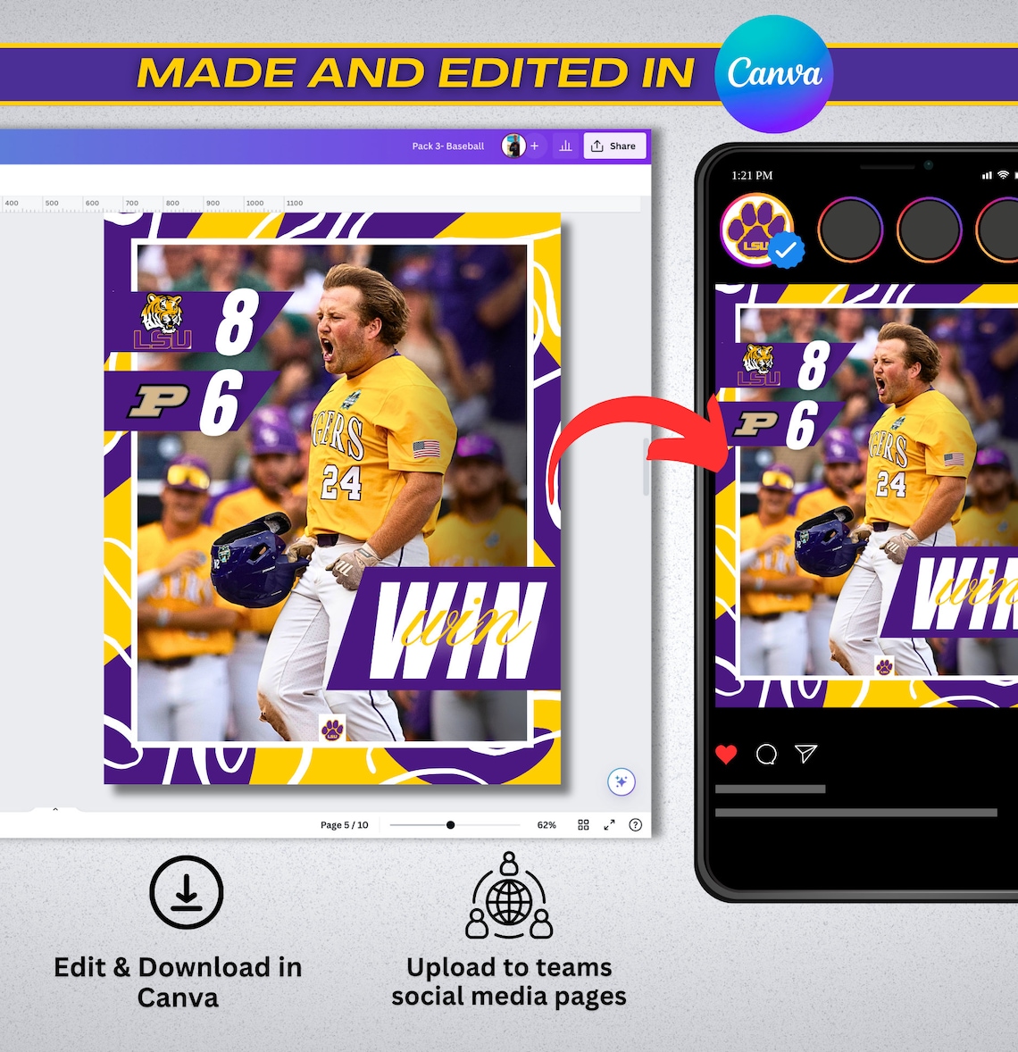 Baseball Sports Social Media Templates Canva Sports Baseball Team ...